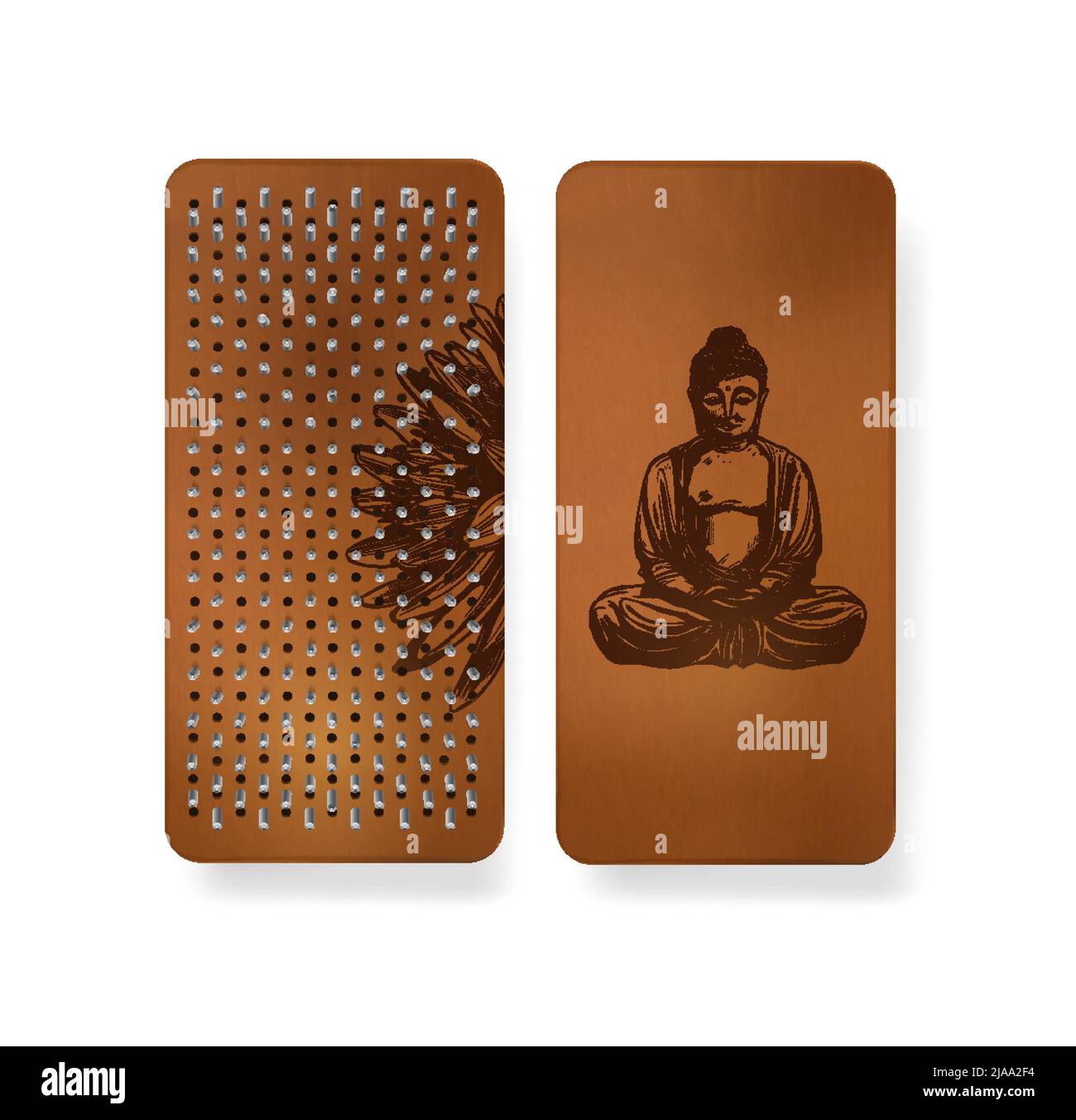 Realistic sadhu boards icon set on the side of nails and on the back ...