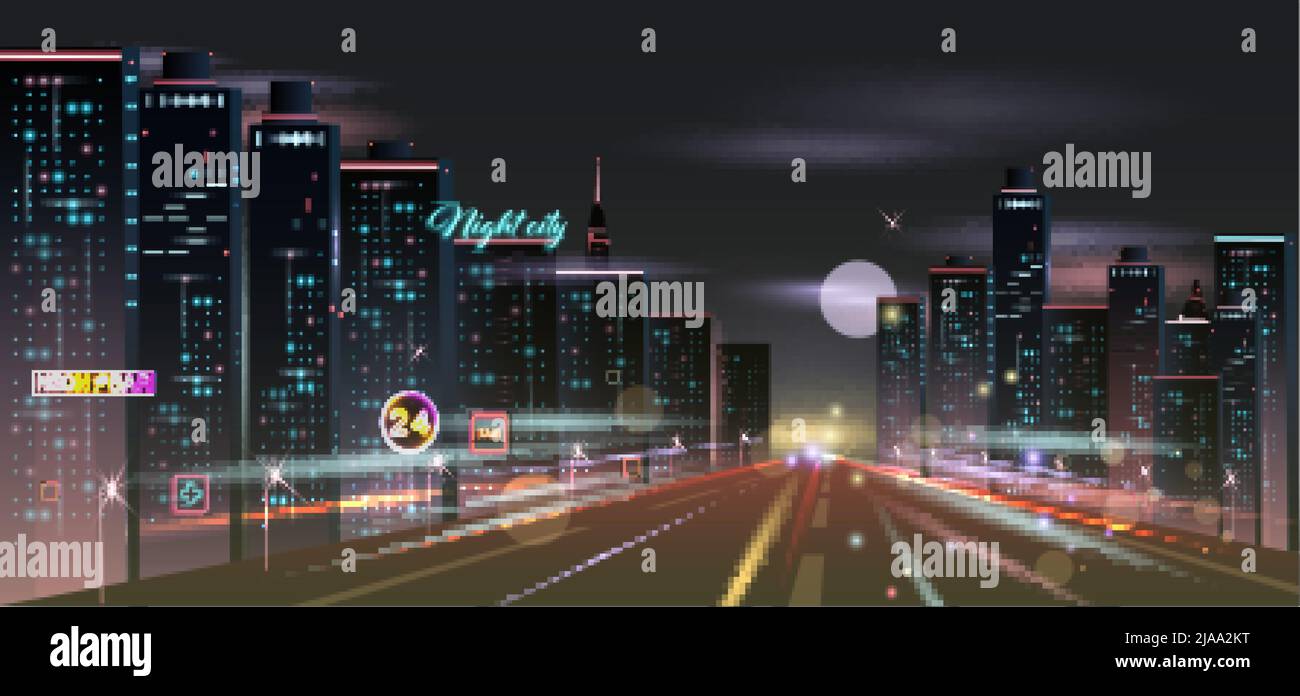 Night city realistic composition with background view of nocturnal ...