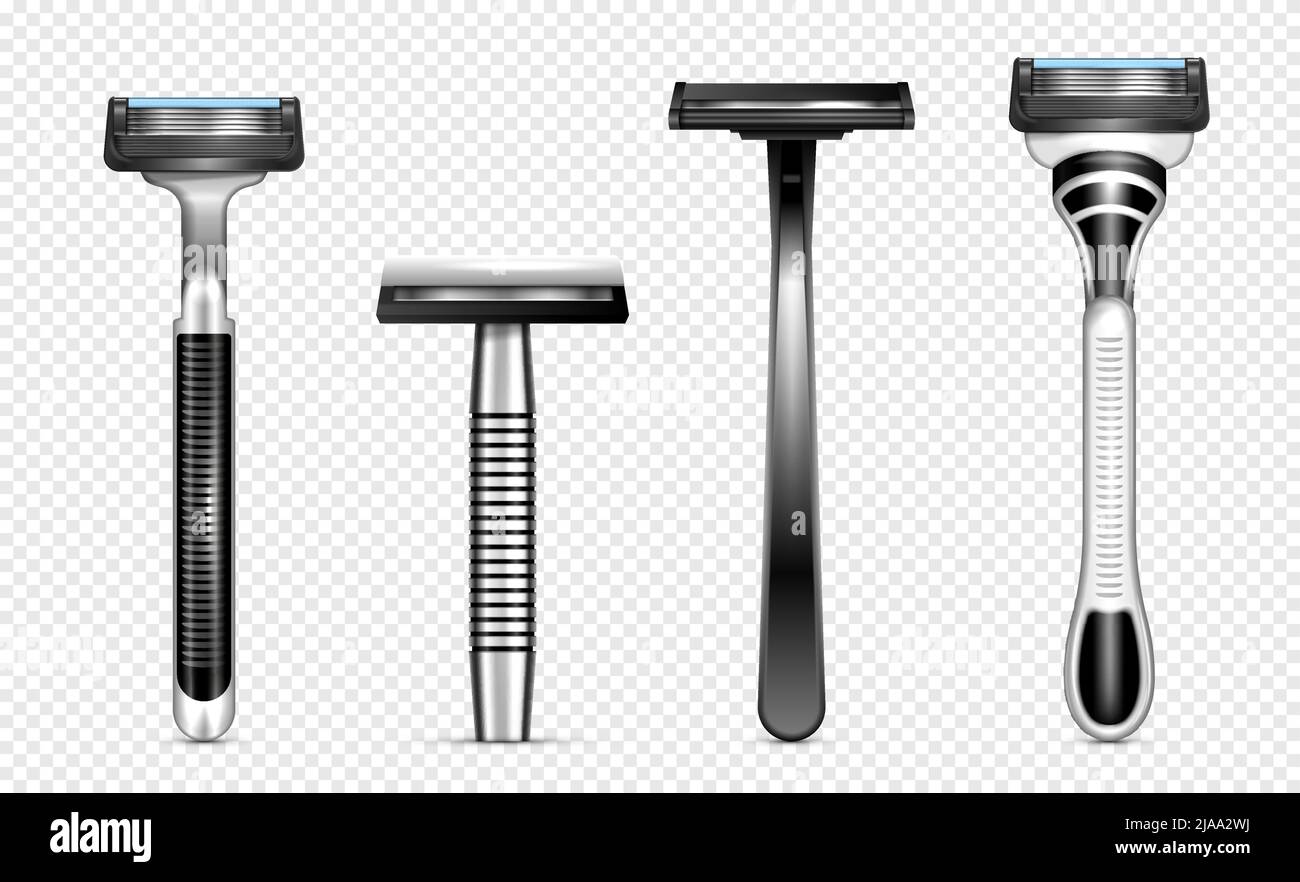 Realistic male razor blades set on transparent background isolated ...