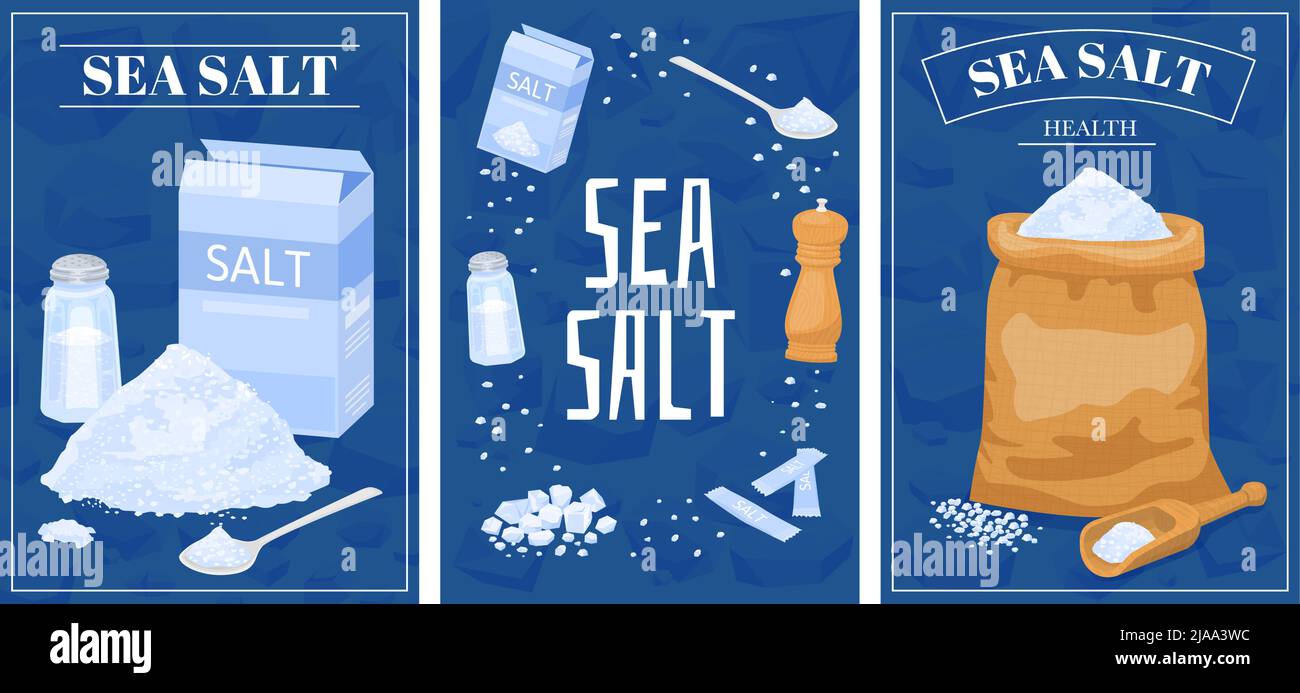 Set of three isolated vertical sea salt flat cards with editable ornate ...