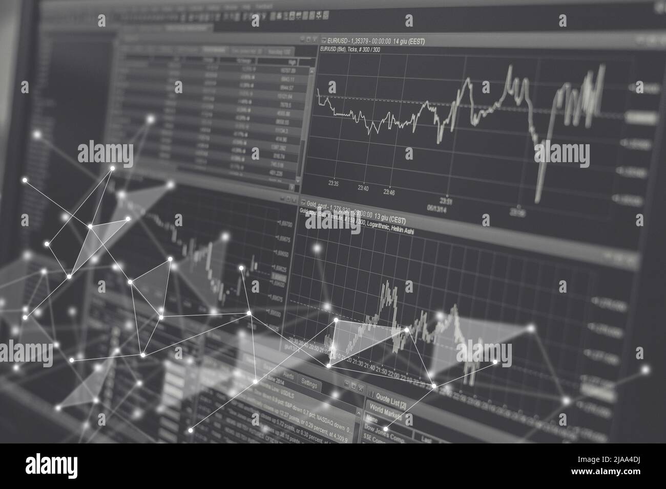 Technology polygonal net with lines and dots with economy, stock market ...