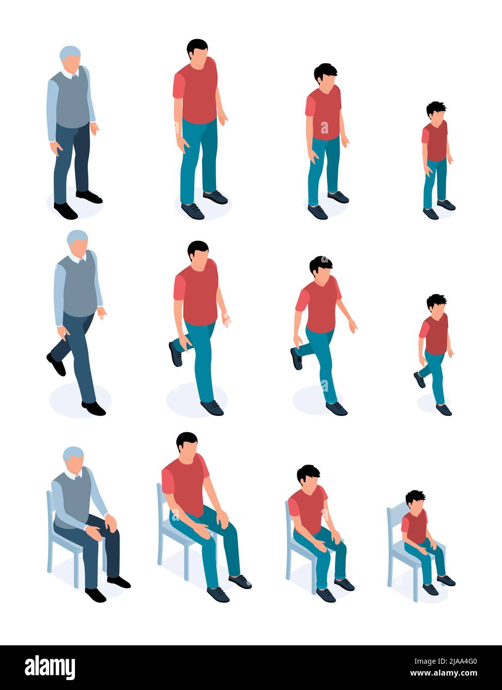 Men generations isometric male characters set of all age categories ...