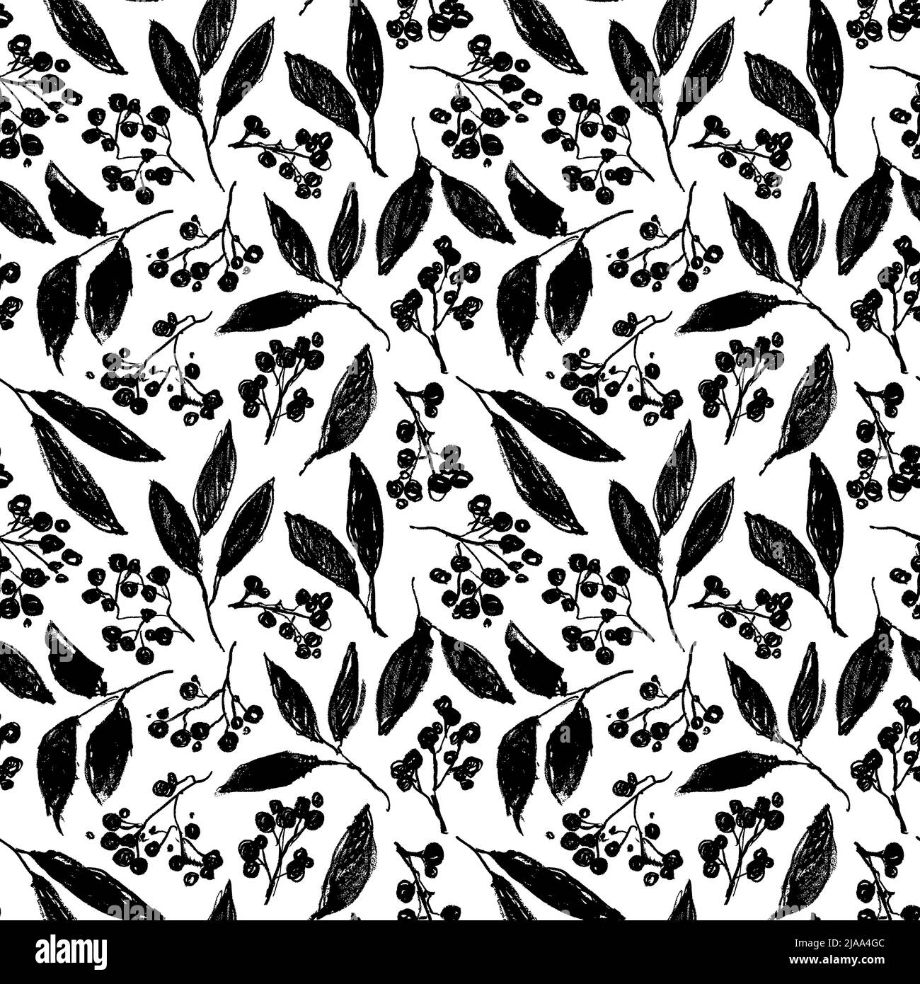 Seamless pattern berry branches Black and White Stock Photos & Images ...