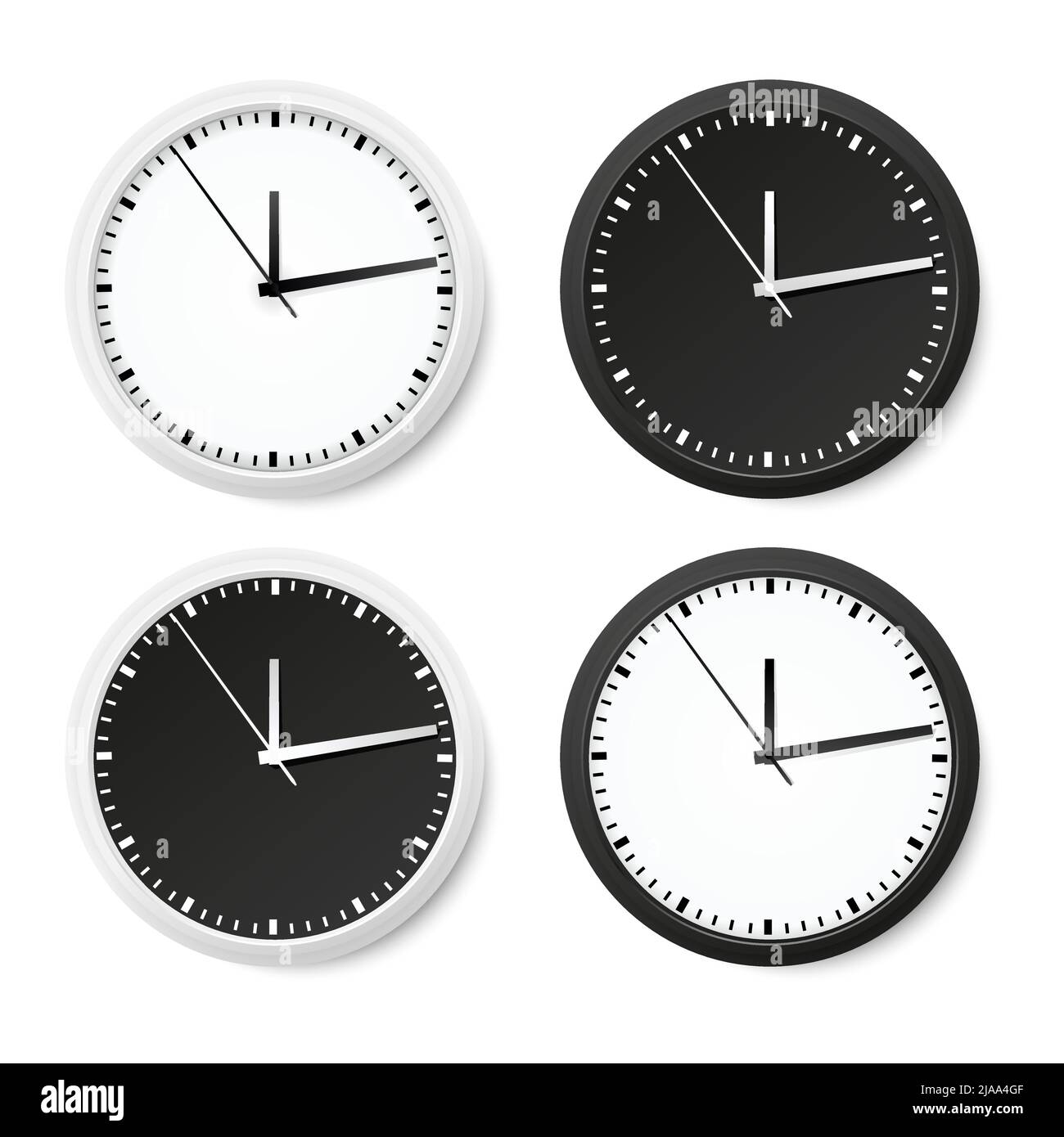Office clock 2x2 design concept with four round white and black dial ...
