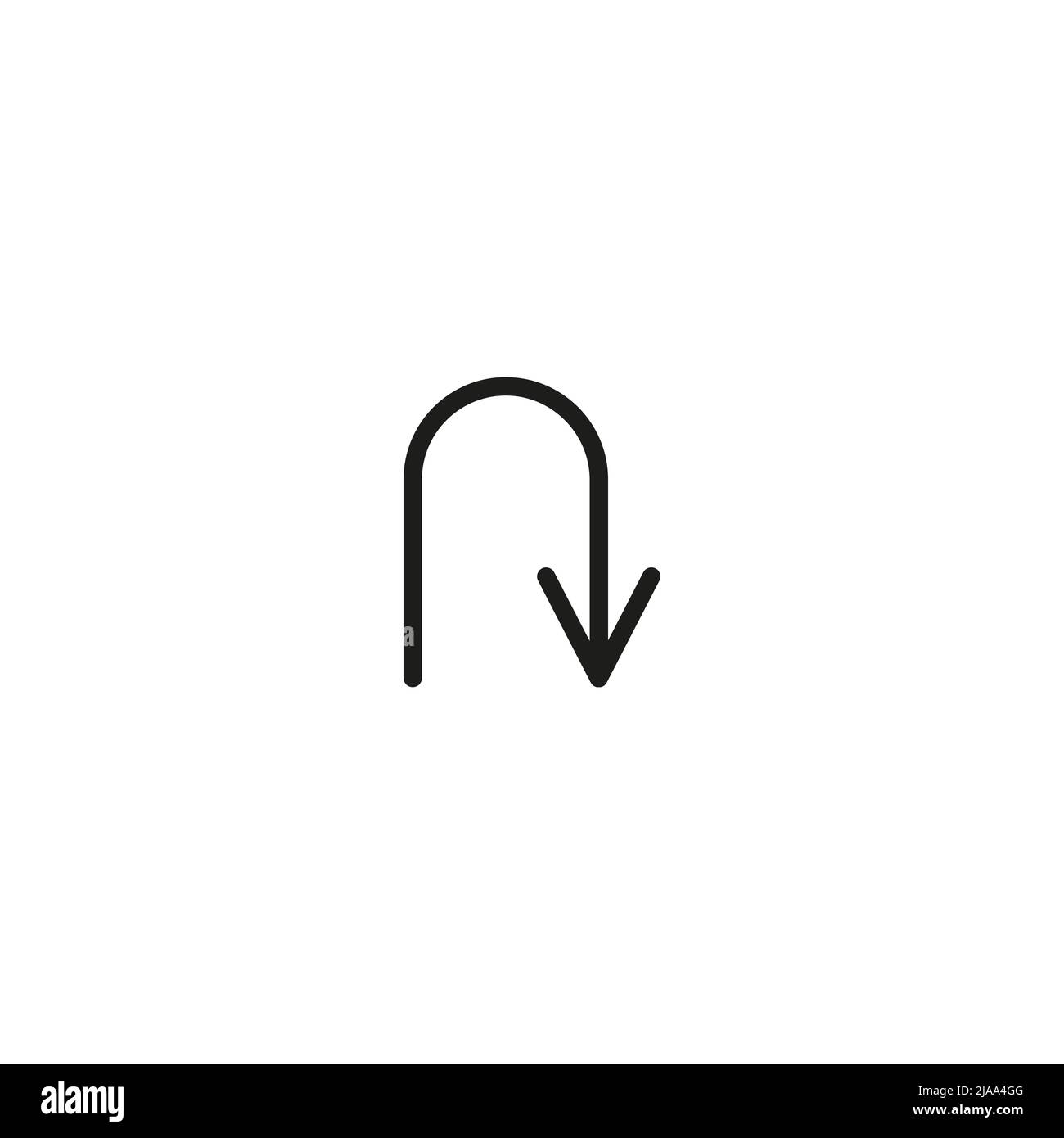 Black go back return arrow icon, simple vector u turn shape pointer ...