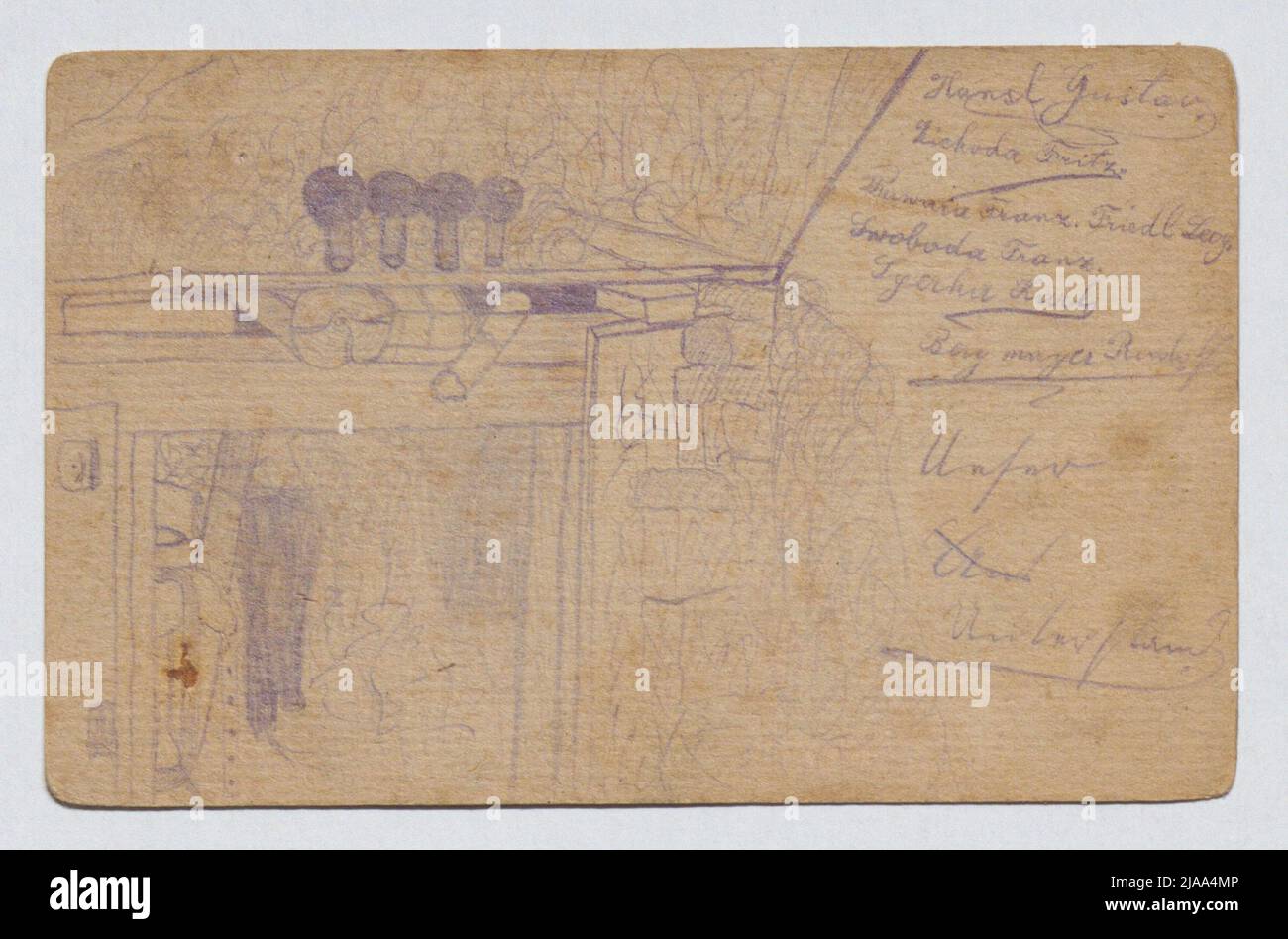 Handwritten war post card with drawing, 19th VIII. 1918 (postmark ...