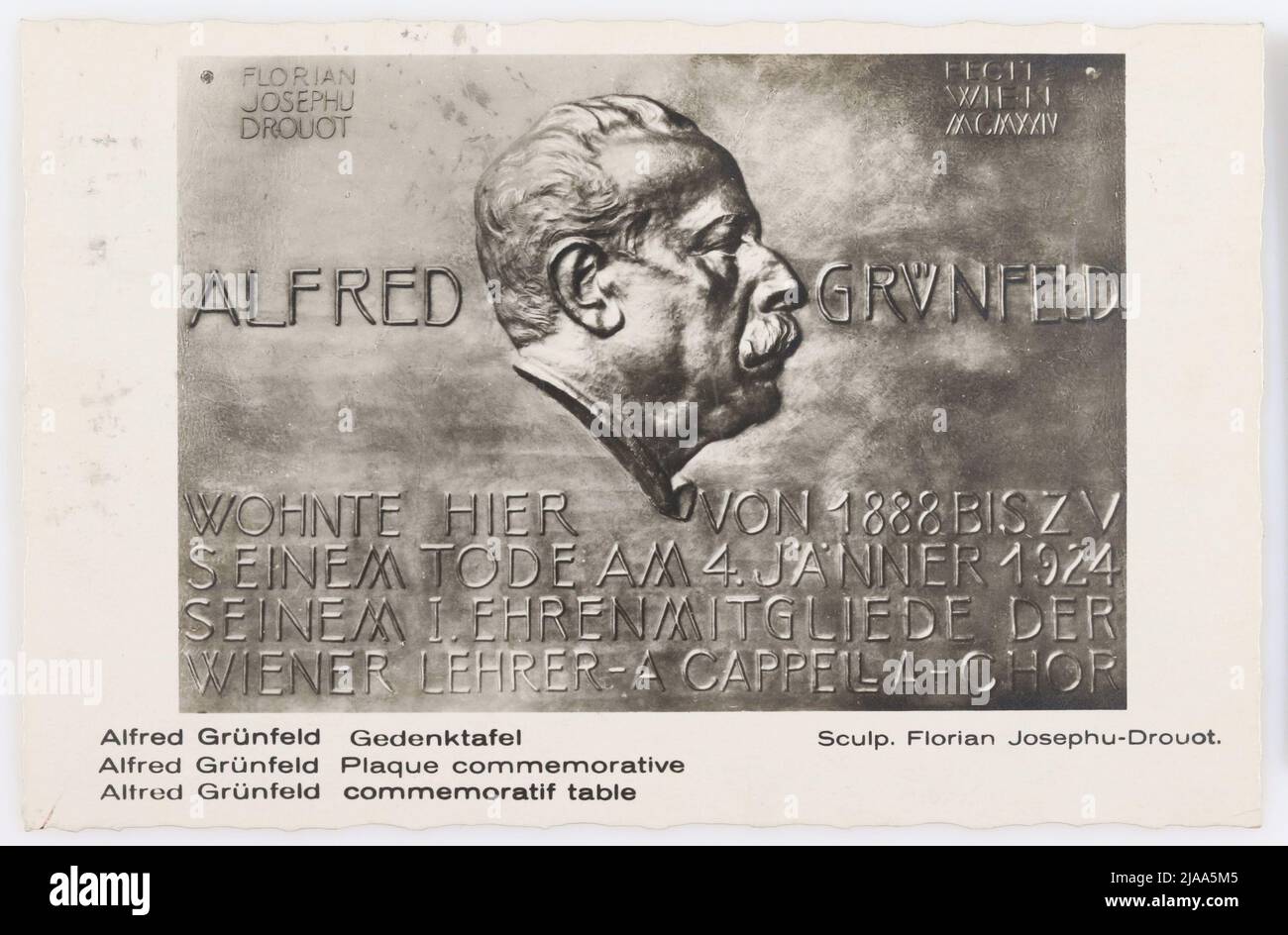 Alfred Grünfeld commemorative plaque. A. Rikli's Nachf., Producer Stock ...