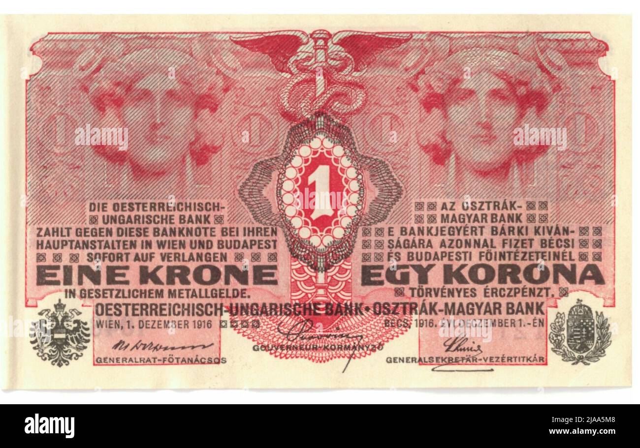 Banknote, 1 crown. Alois Hans Schram (1864-1919), Artist, Rudolf ...