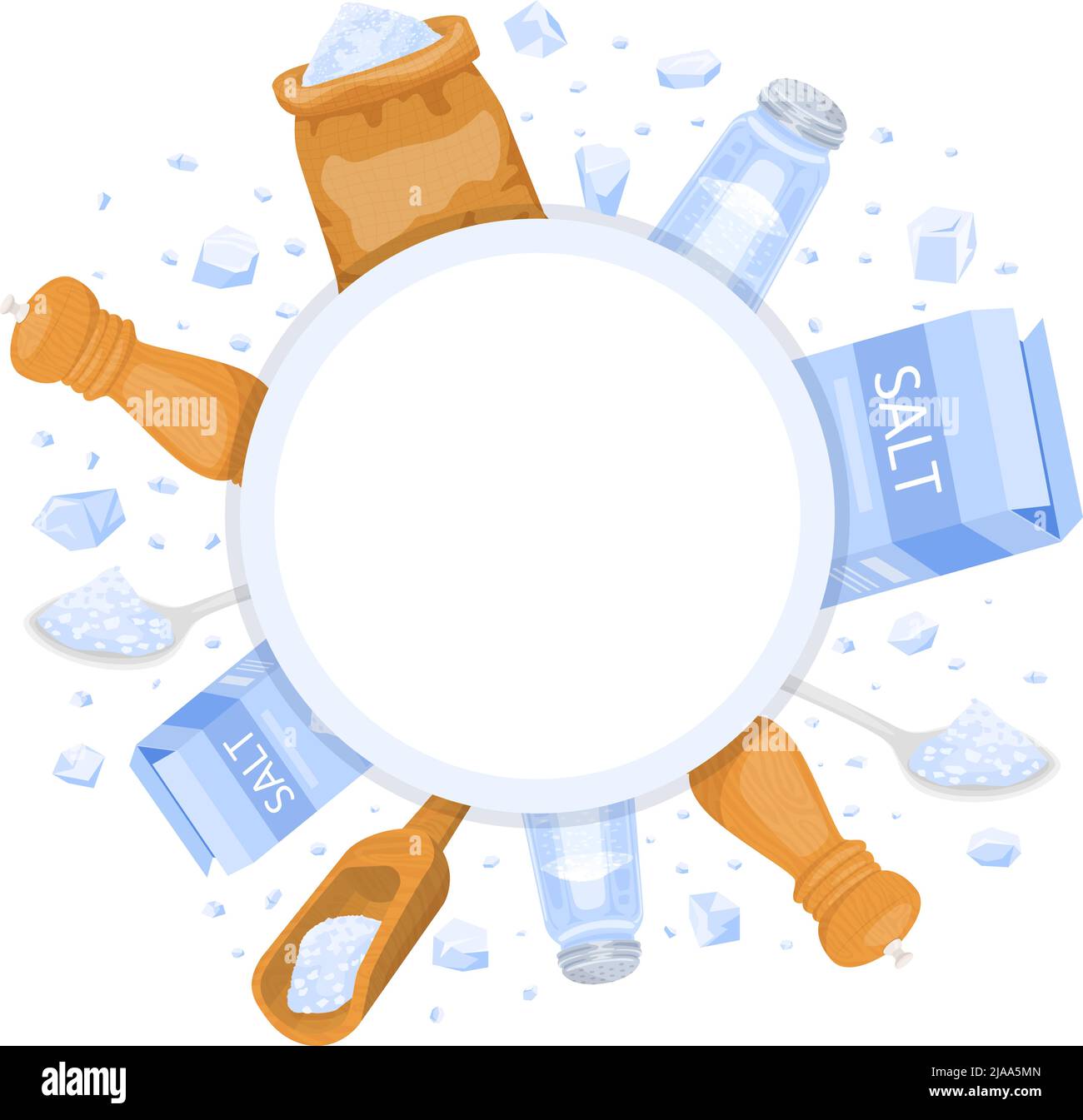 Sea salt round frame composition with empty circle surrounded by pieces ...