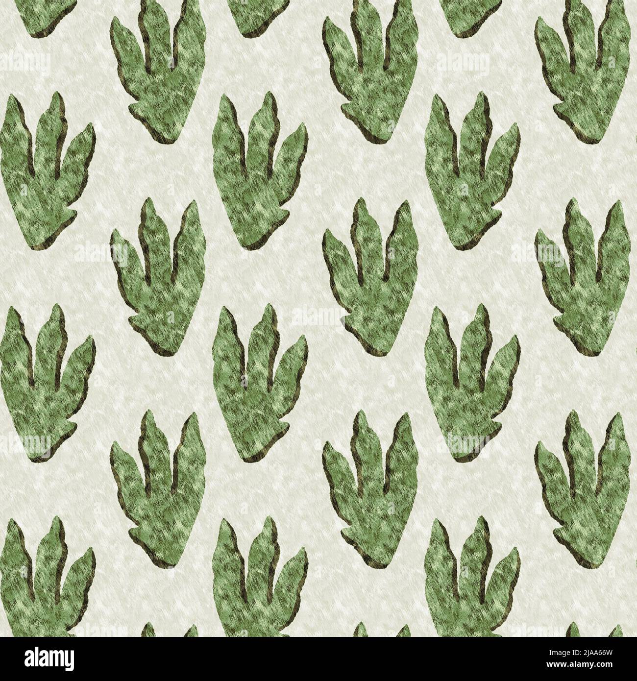 Green hand drawn dinosaur foot print seamless pattern. Gender Neutral ...