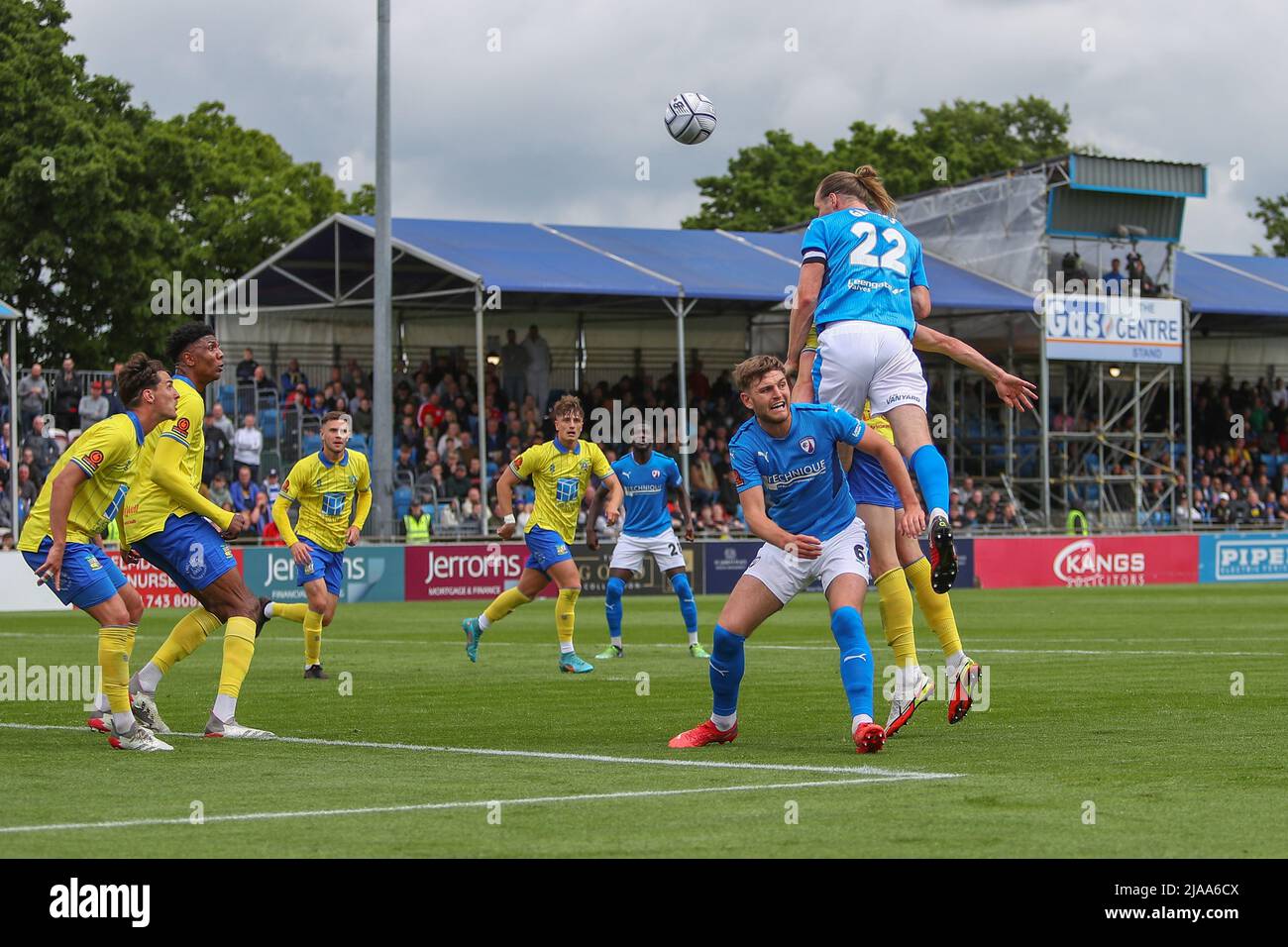 Jamie Grimes #22 of Chesterfield has a headed shot at goal Stock Photo ...