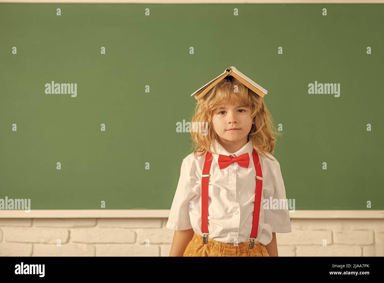 back to school. knowledge day. concept of education. nerd kid with long ...