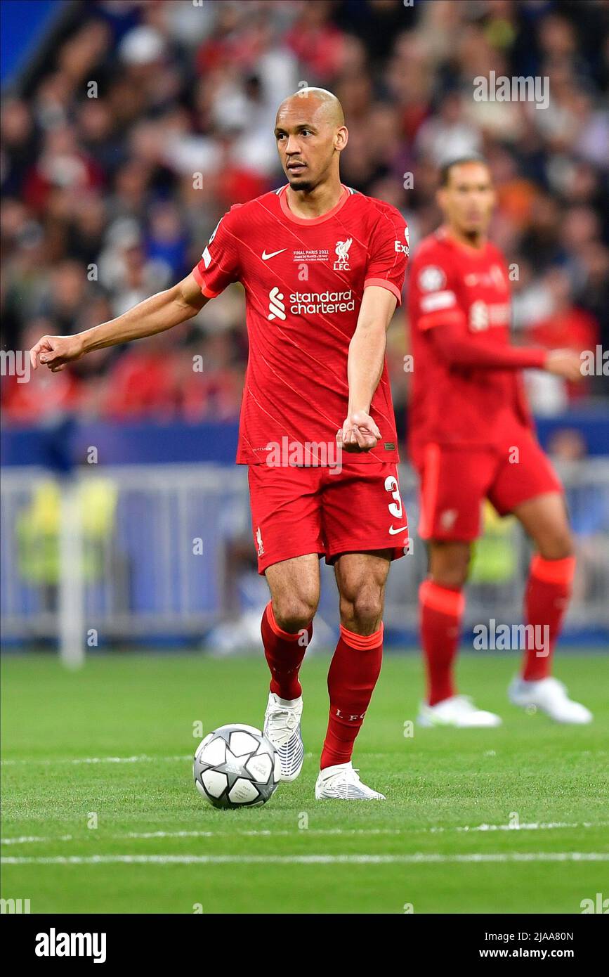 Paris, France. 28th May, 2022. Fabinho (3) of Liverpool seen during the ...