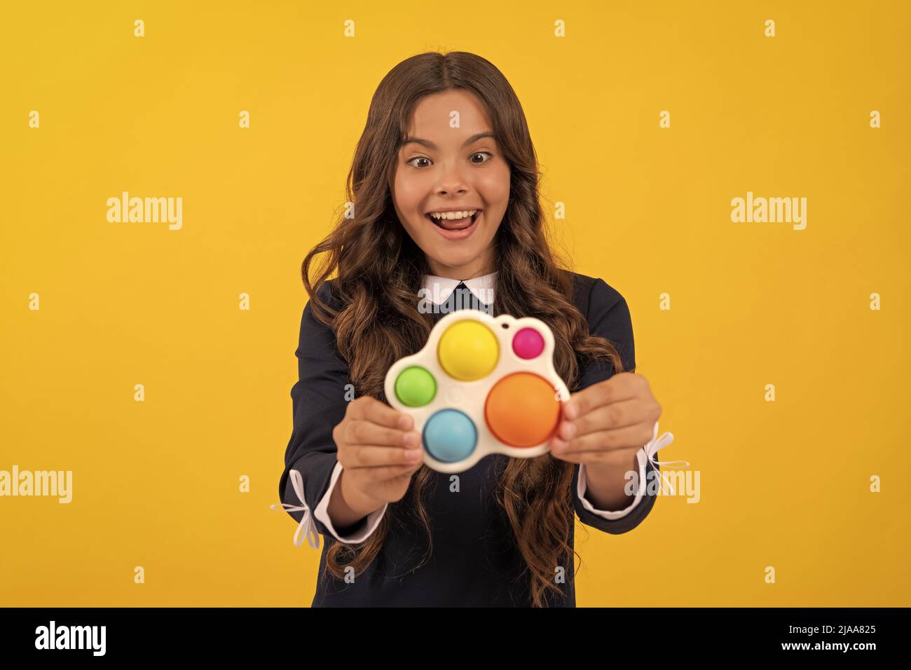 amazed child showing simple dimple popit fidget. antistress silicone ...