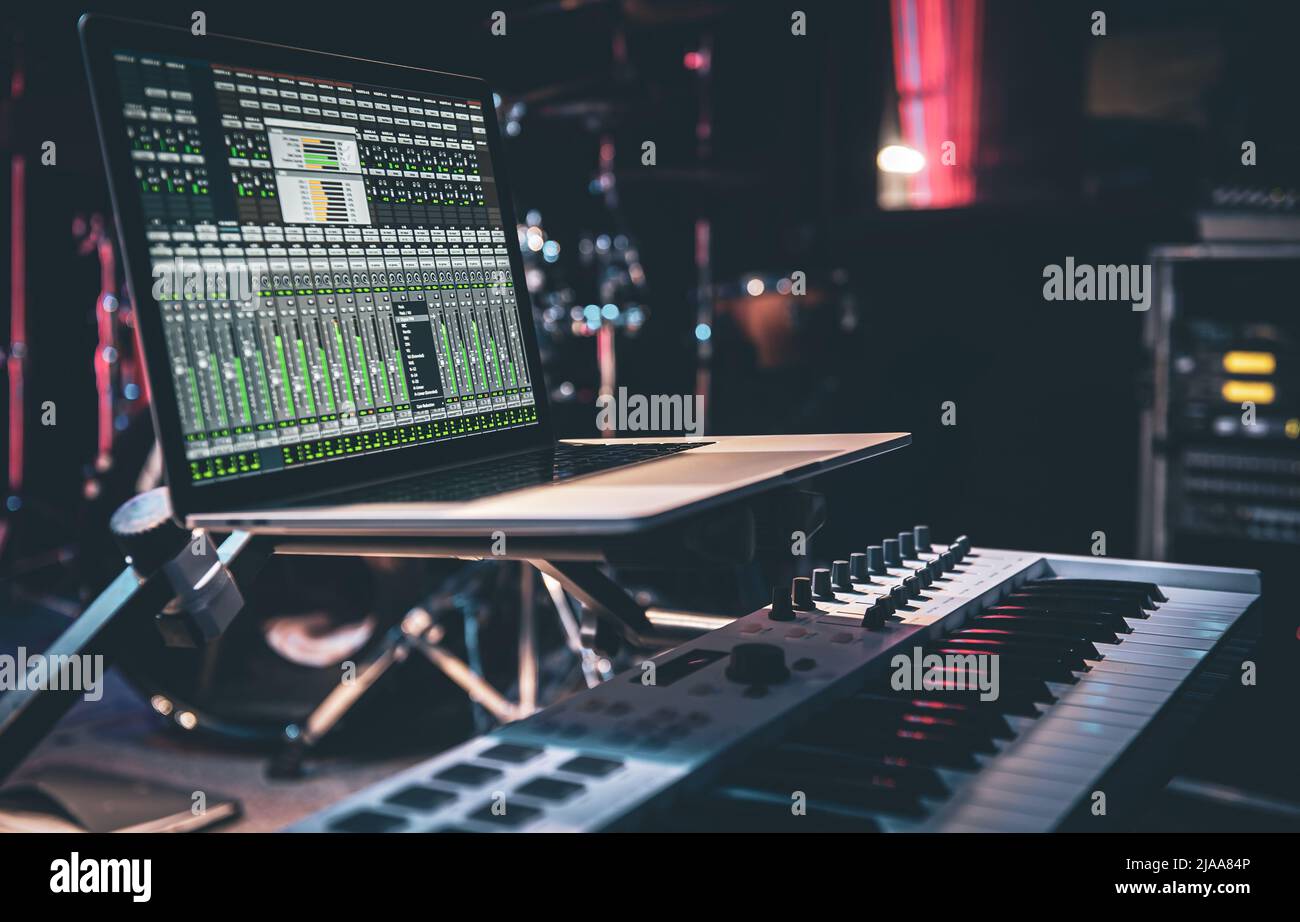 Laptop screen showing the interface of a music program for working with ...