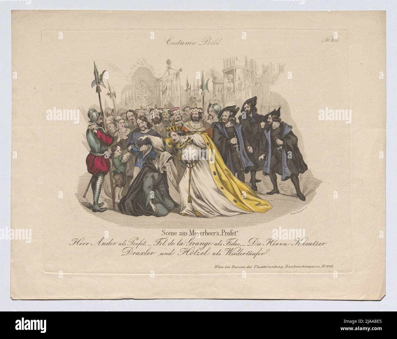 Scene from Meyerbeer`s "profet". Mr. Ander as a profet, - Miss de la ...