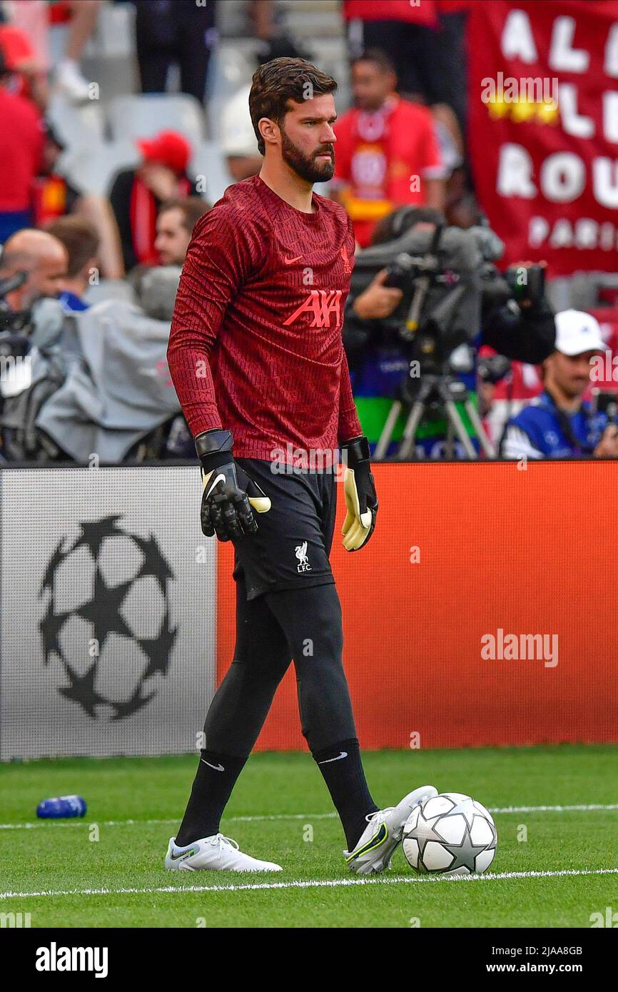 Paris, France. 28th May, 2022. Goalkeeper Alisson of Liverpool is ...