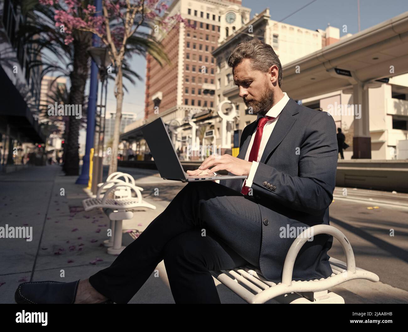agile business. professional executive hold computer outdoor Stock ...