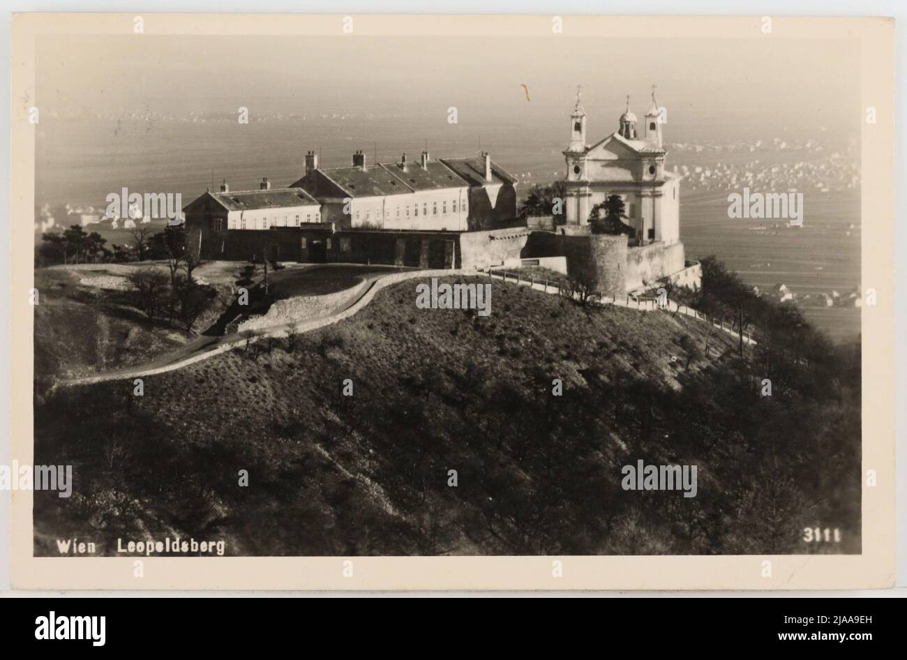 19., Leopoldsberg - with Leopoldskirche - View against Vienna, postcard ...
