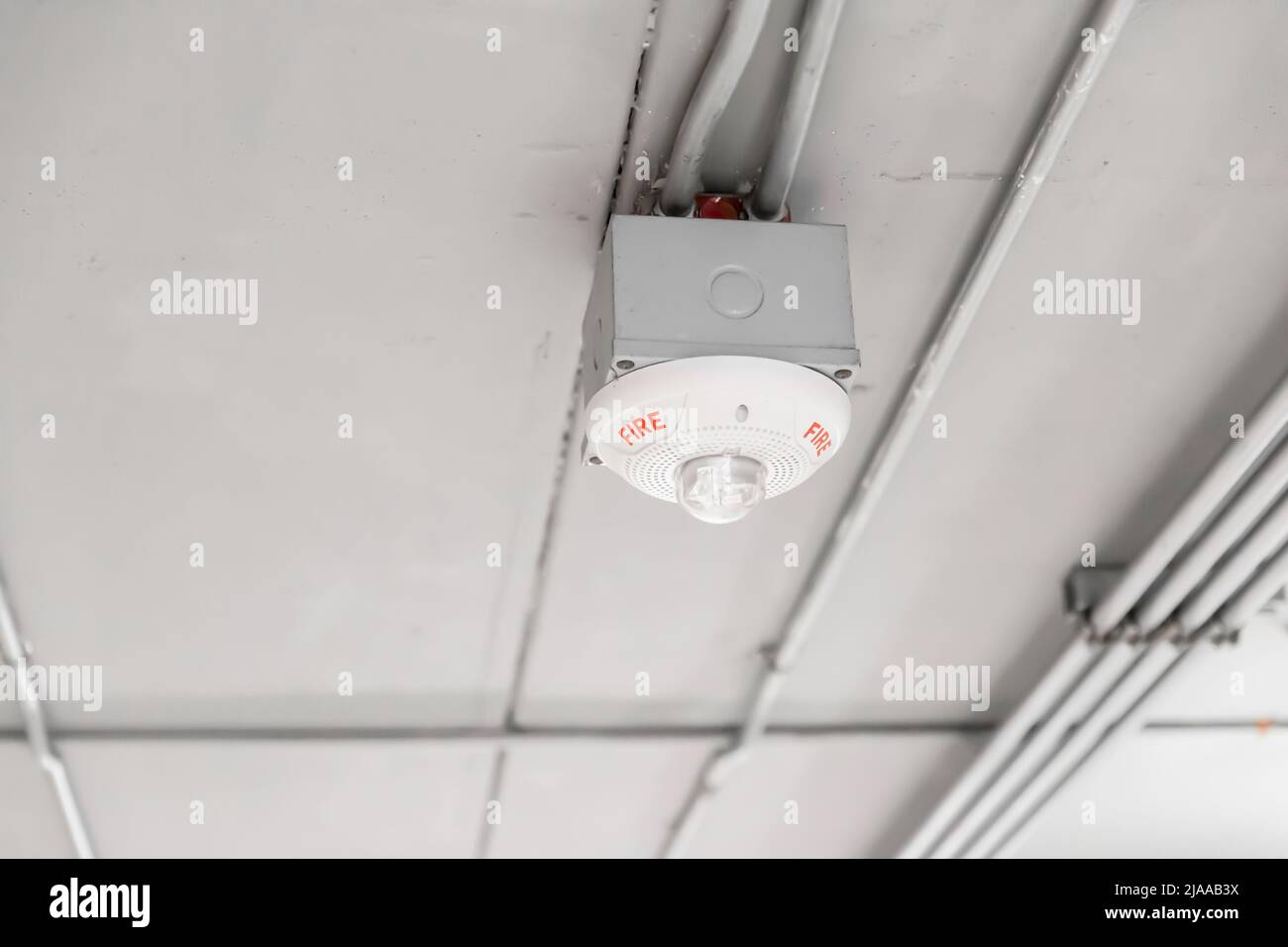 fire detector at ceiling, smoke and flame alarm sensor in commercial ...