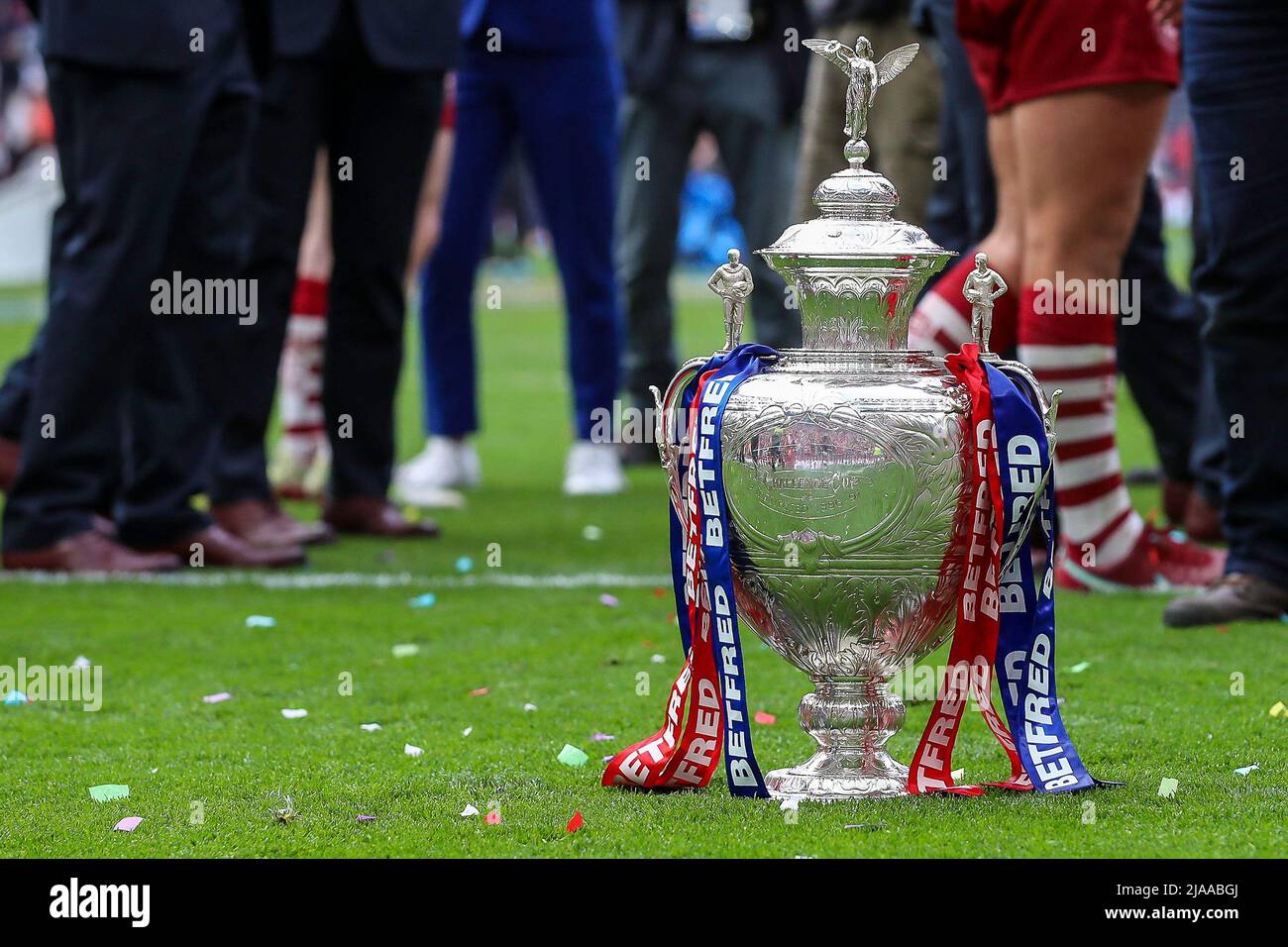 London, UK. 28th May, 2022. The Challenge Cup Trophy during the Betfred ...