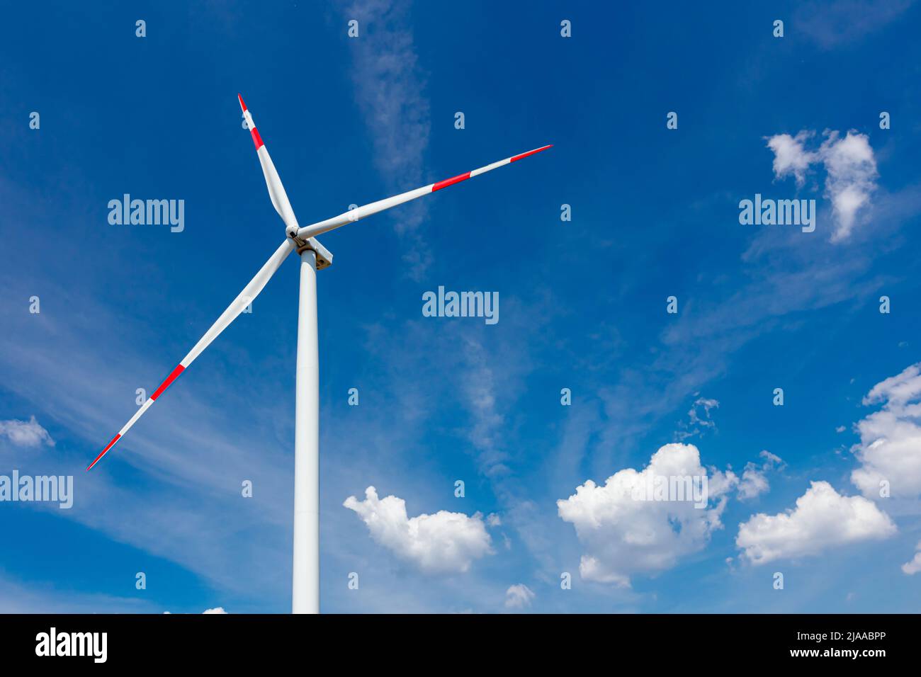 View on wind generator, turbines, with rotating blades, propellers ...