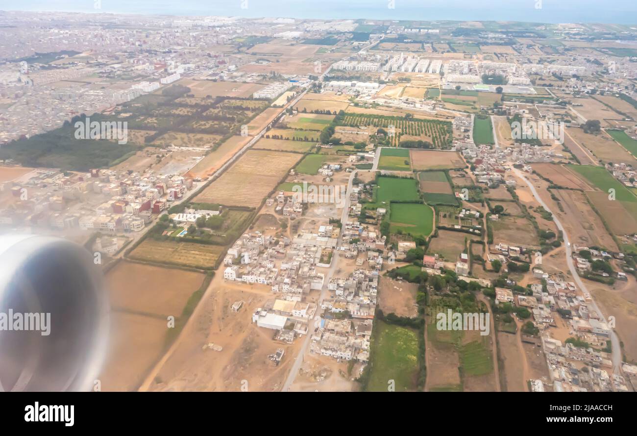 Rabat, capital of Morocco - aerial view from an airplance window seat ...