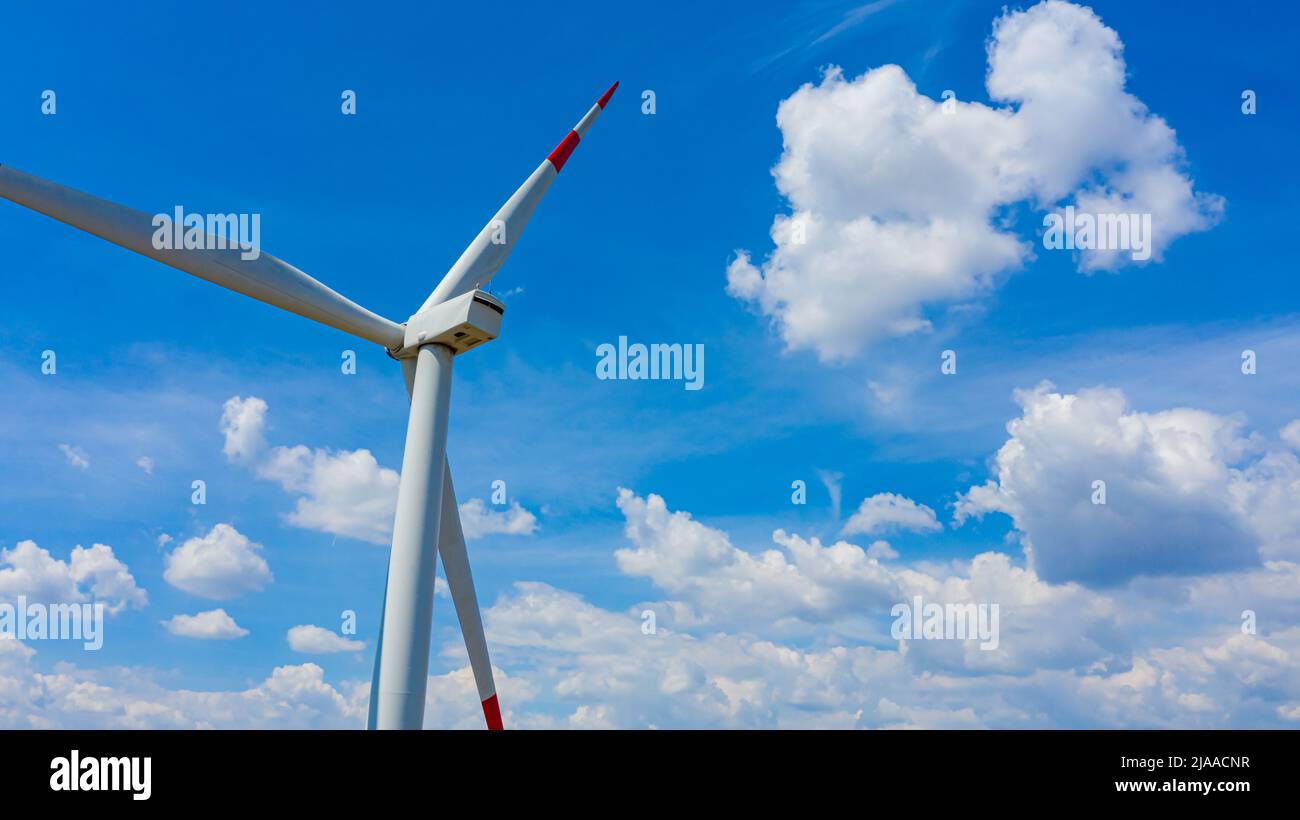 View on wind generator, turbines, with rotating blades, propellers ...