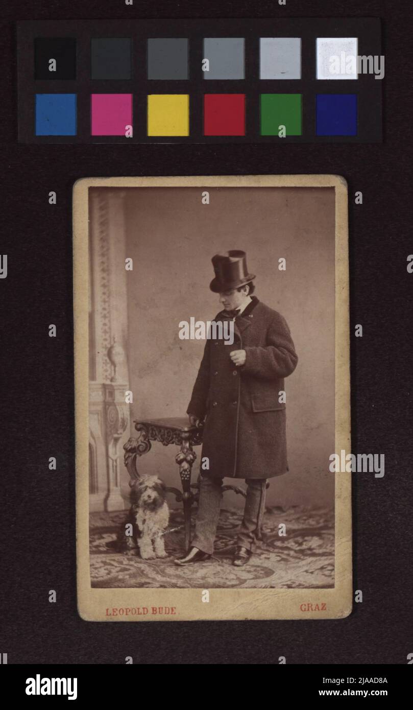 Ludwig Martinelli (1832-1913), actor, with dog "Rapsl". Leopold Bude ...