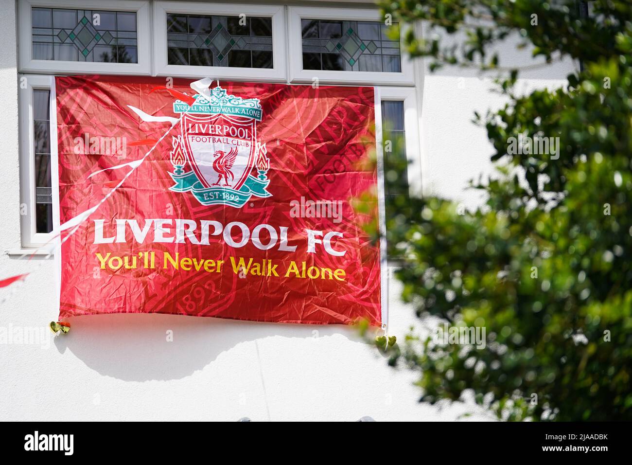 A Liverpool Flag seen on a house on Queens Drive ahead of the trophy ...
