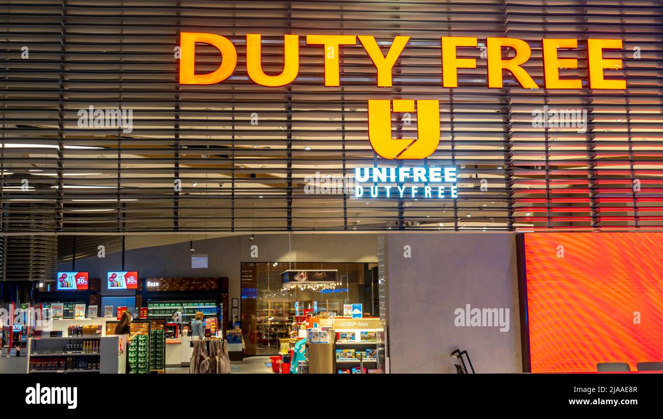 Unifree dutyfree istanbul Airport. Duty free sign inside the airport ...