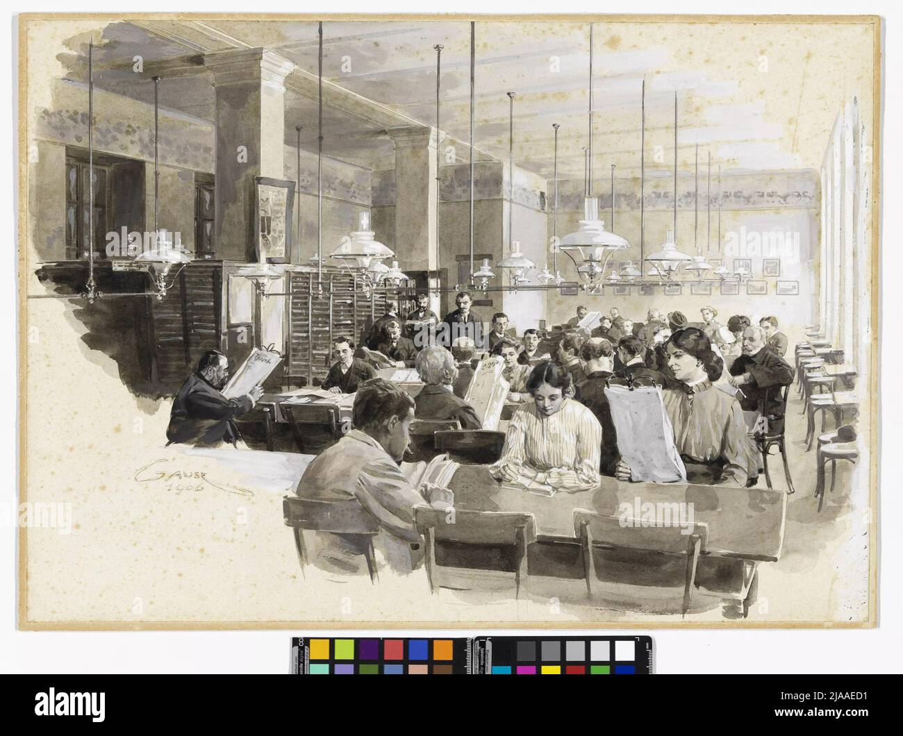 In a reading room " - readers in the Volksheim Ottakring. Wilhelm Gause ...