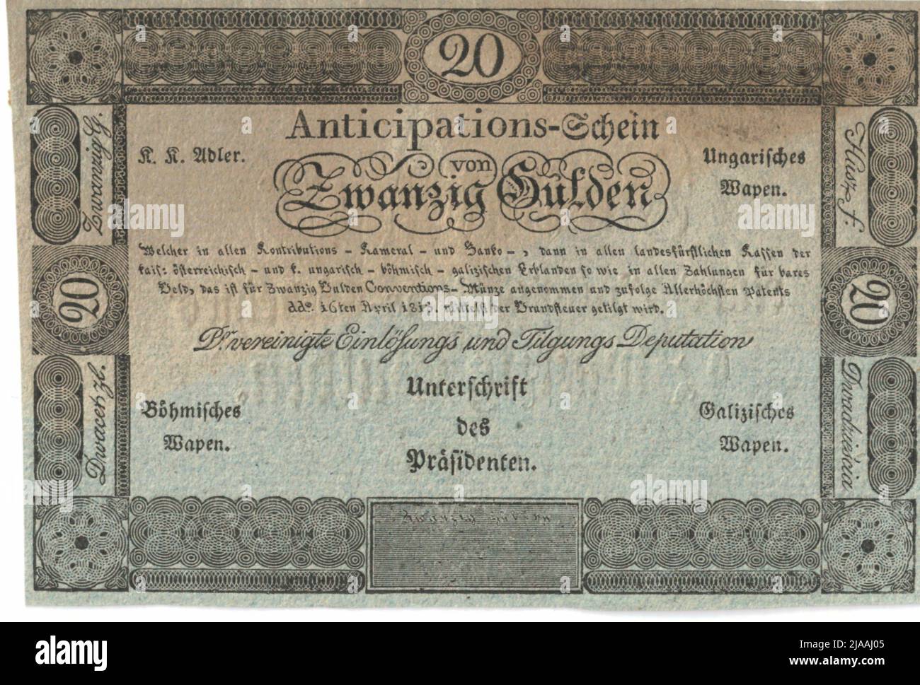 Anticipation certificate (form), 20 guilders. Privileged United ...