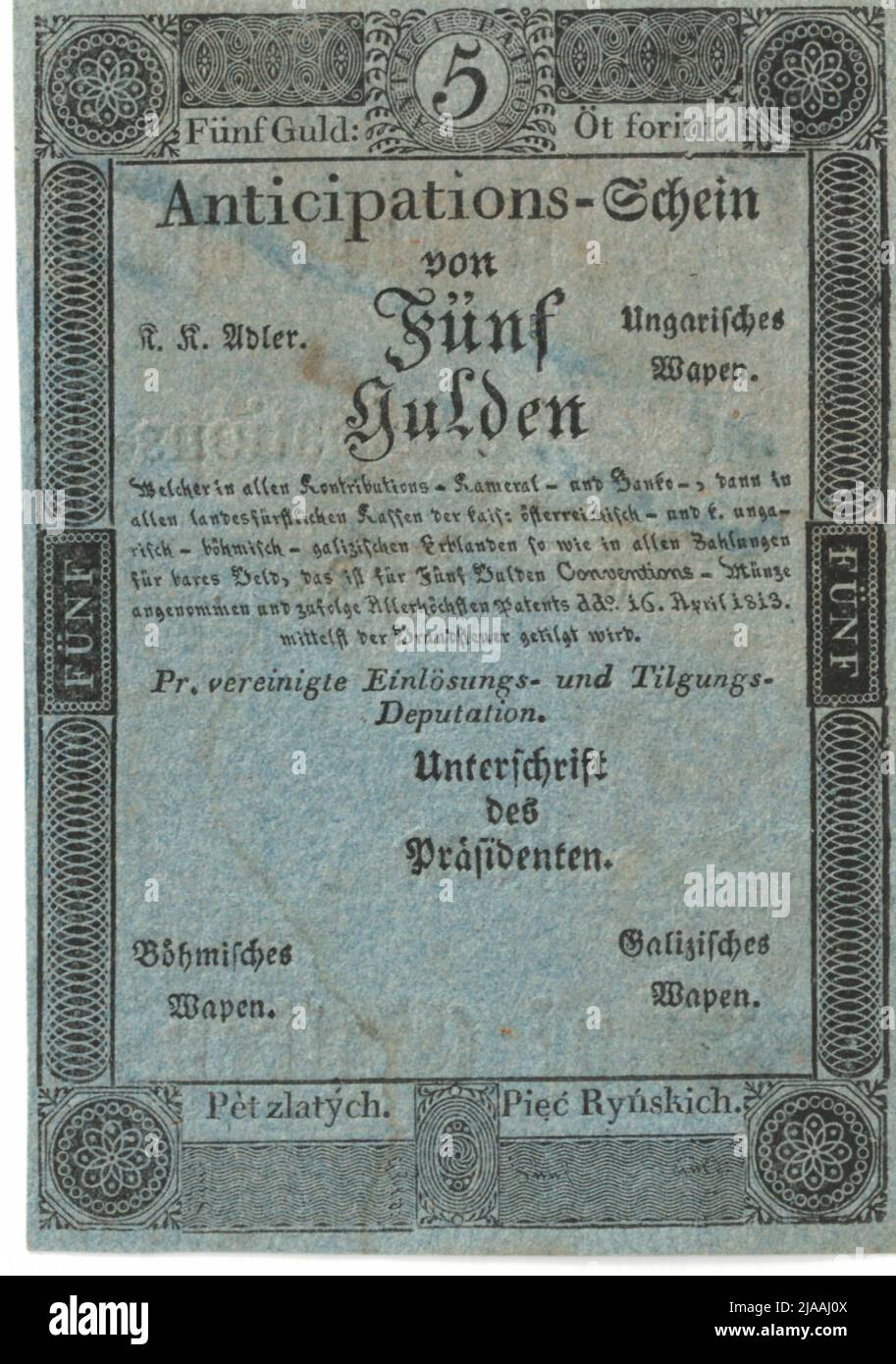 Anticipation certificate (form), 5 guilders. Privileged United ...