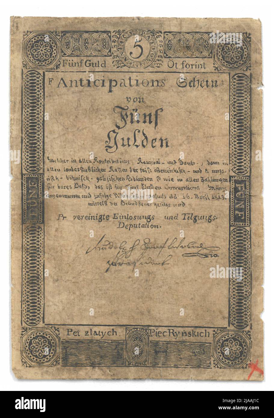 Anticipation certificate (fake), 5 guilders. Privileged United Design ...