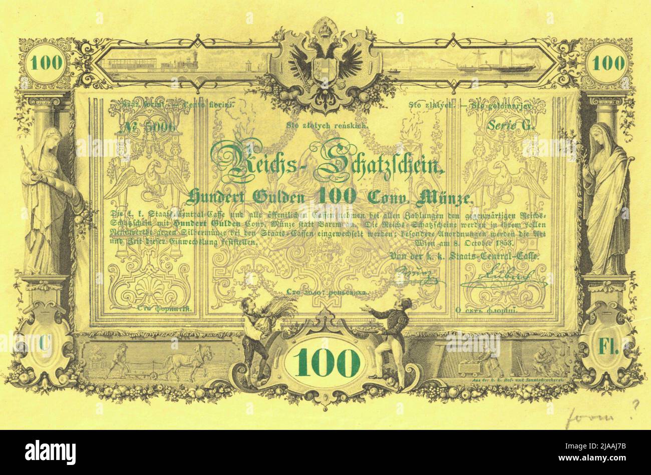Reich treasure certificate (form), 100 guilders. K. K. State Central ...