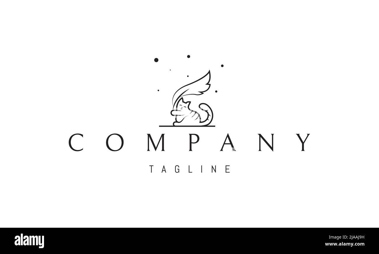 Vector logo on which an abstract image of a funny cat with an ink pen ...