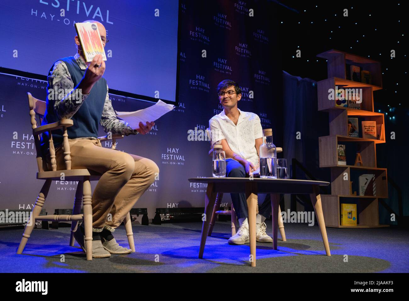 Hay-on-Wye, Wales, UK. 29th May, 2022. Gurnaik Johal talks to Jon ...