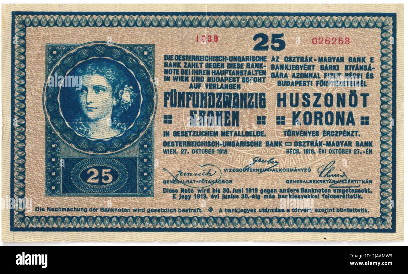 Banknote, 25 crowns. Rudolf Rössler (1864-1934), Artist, Austrian ...