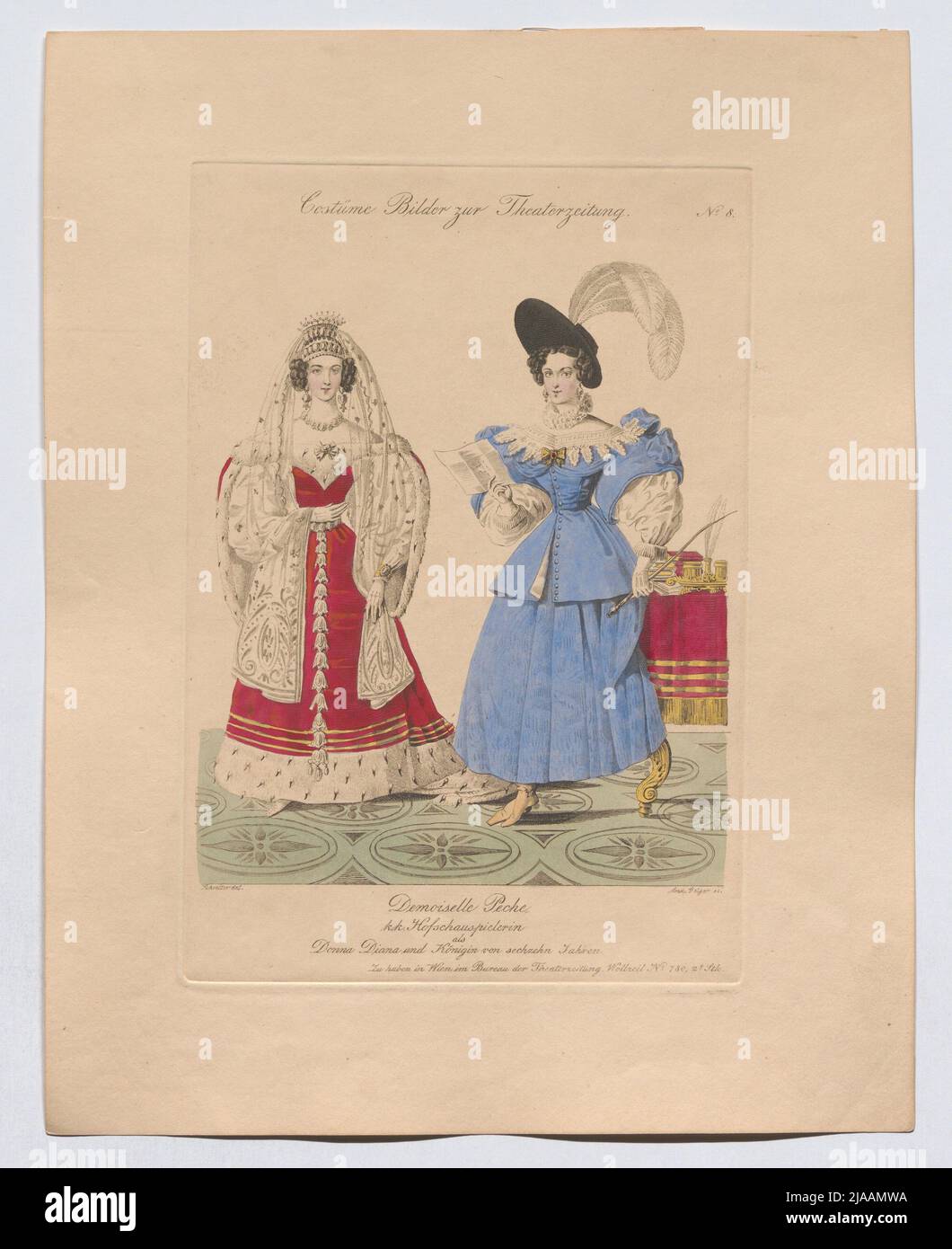 Demoiselle Peche as Donna Diana and Queen of sixteen years (costume ...