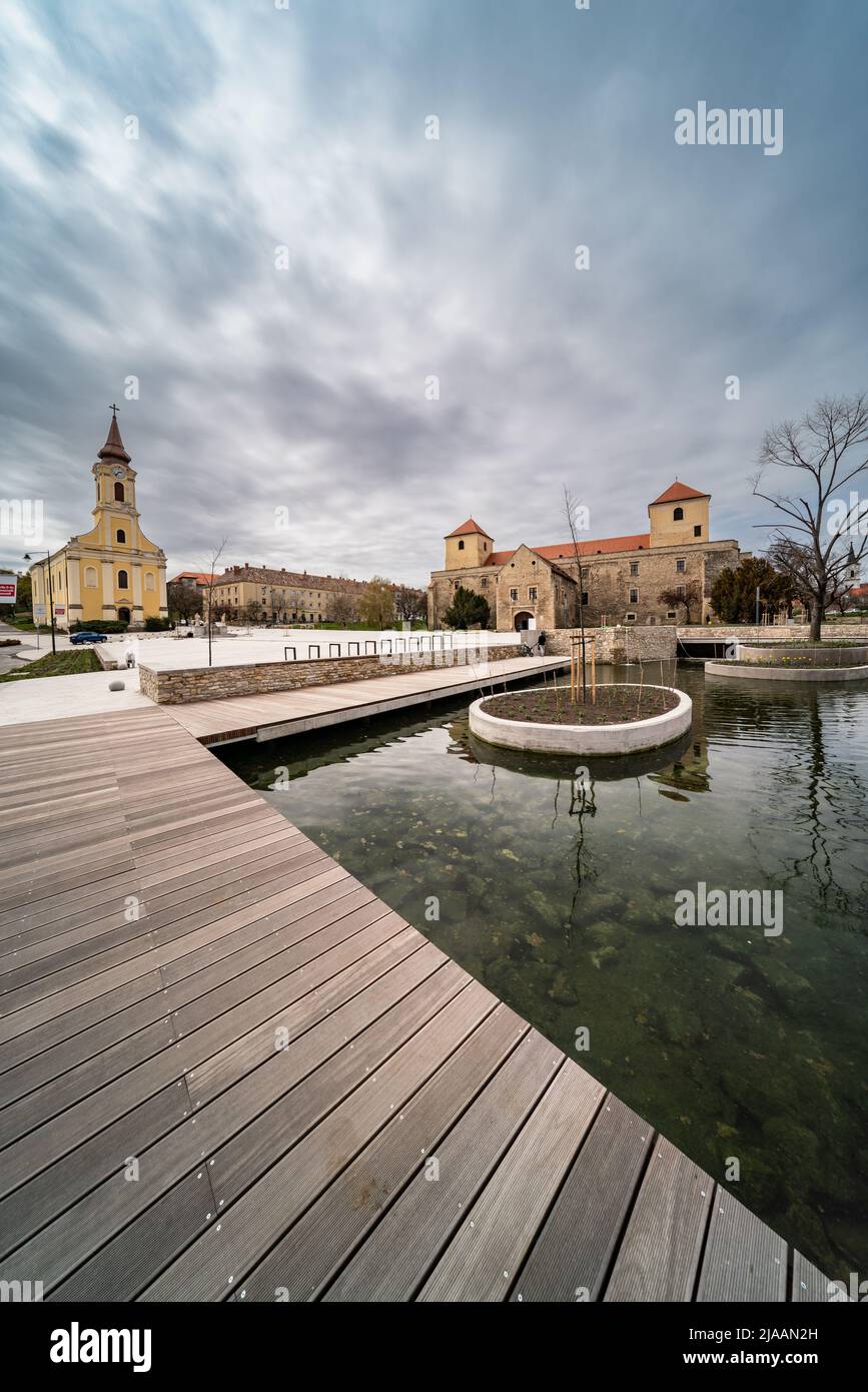 view of Varpalota Thury castle with cloudy sky Stock Photo - Alamy