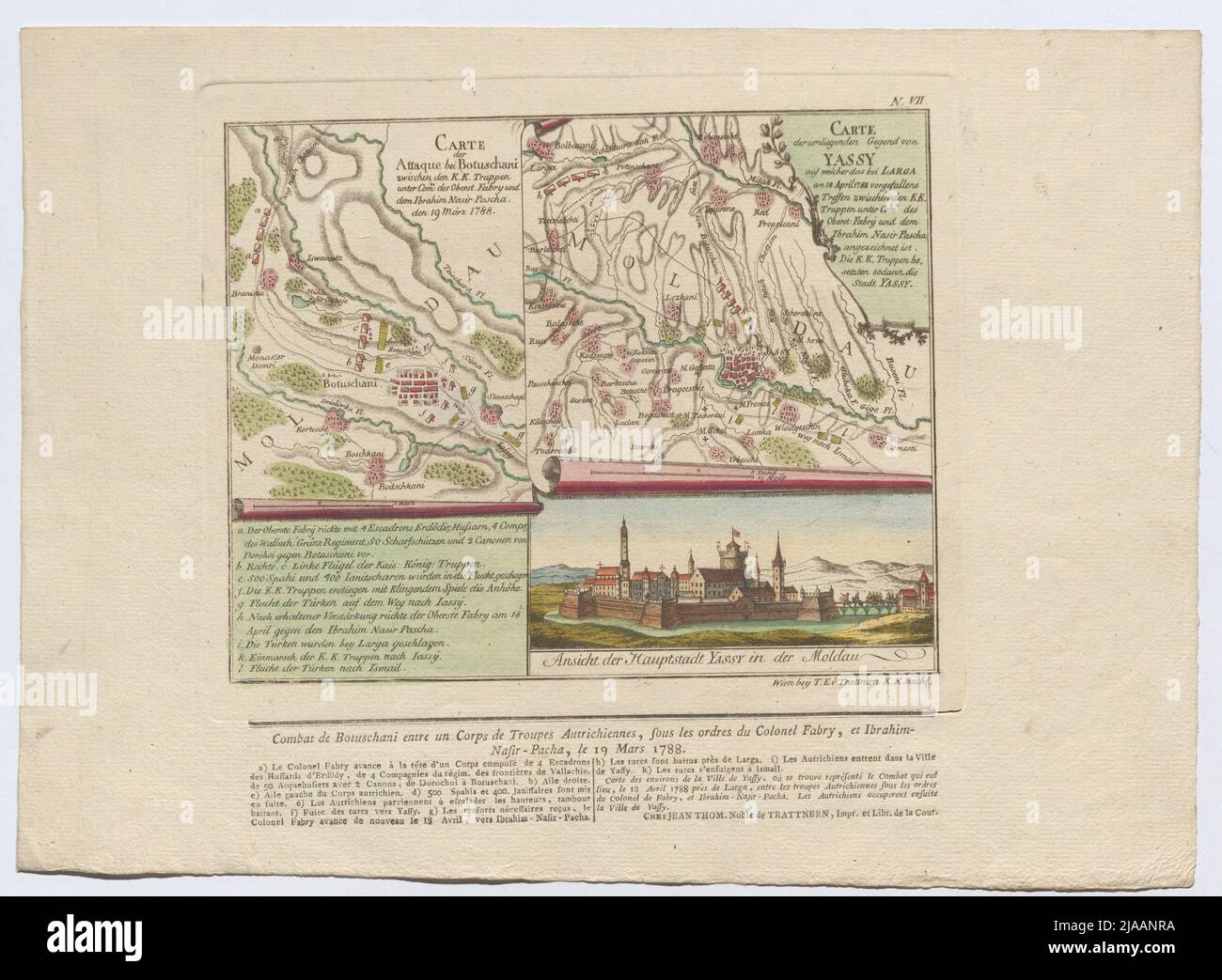 Map of the attack at Botoșani (Botohan) on March 19, 1788 and view of ...