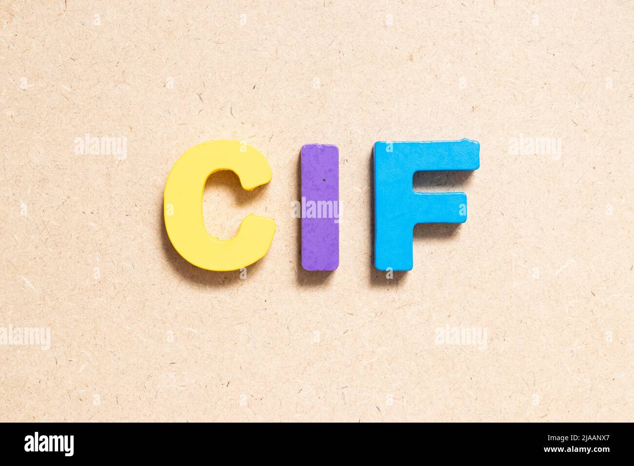 Color alphabet letter in word CIF (Abbreviation of Cost, insurance, and ...