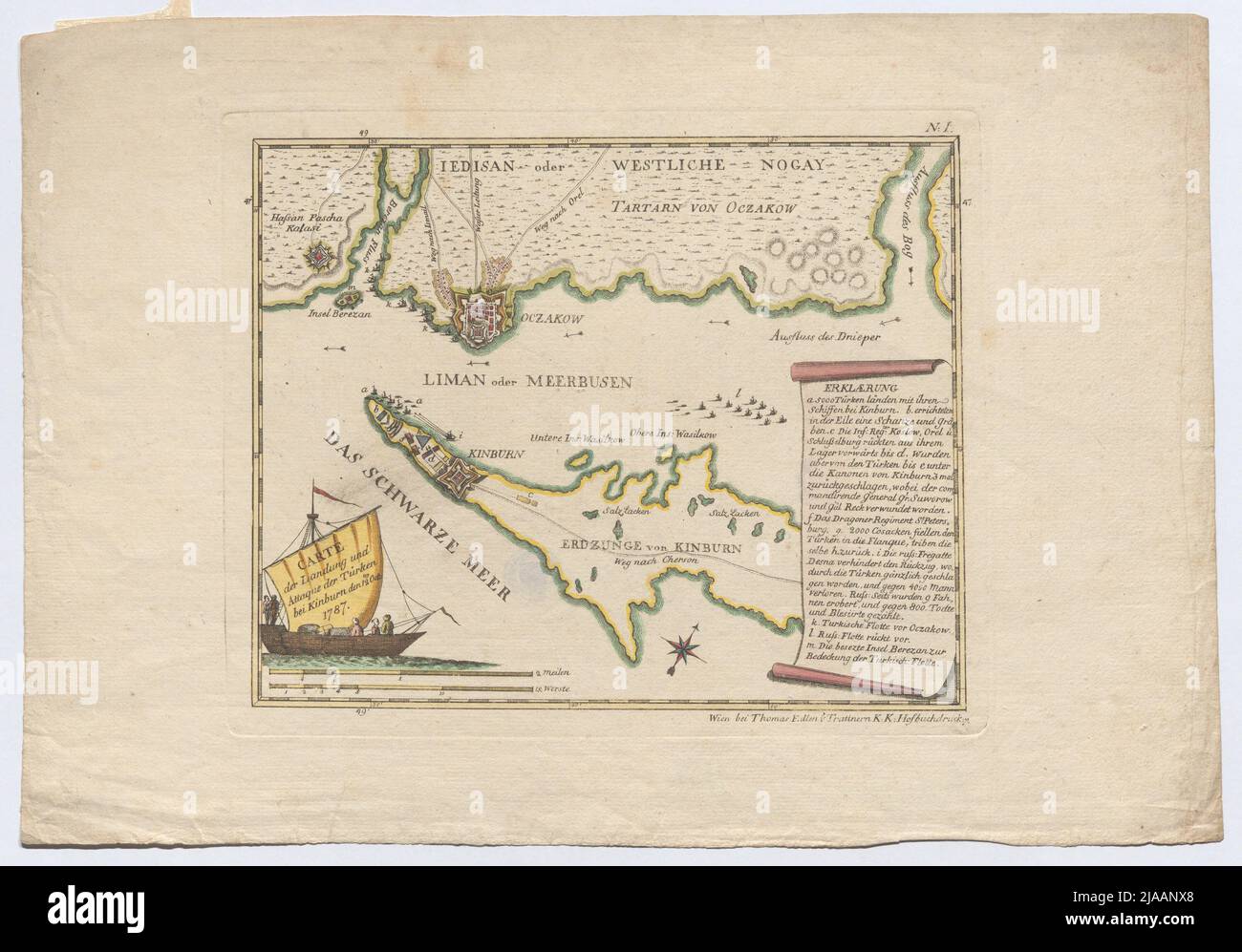 Map of landing and attack by the Turks near Kinburn on October 20, 1787 ...
