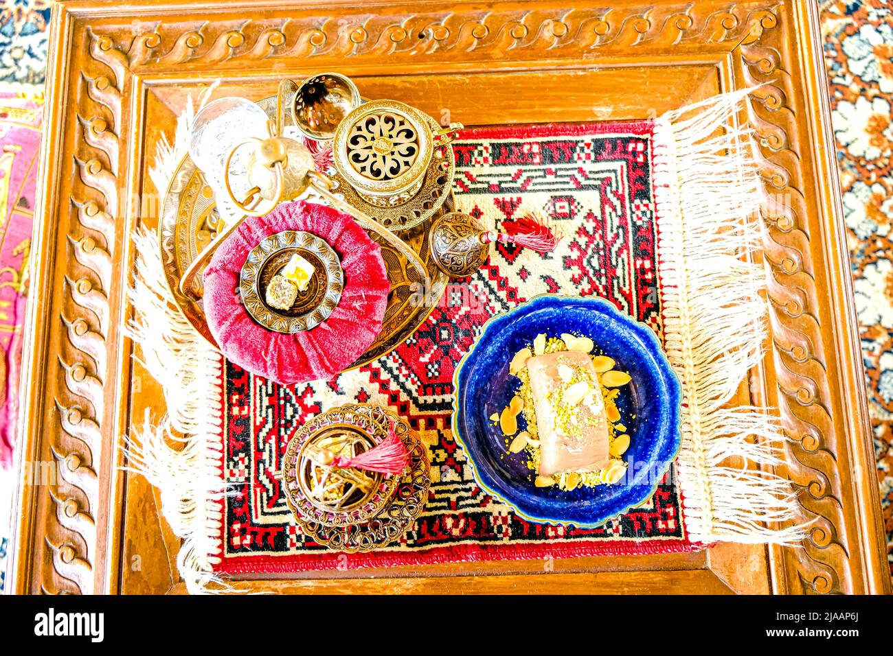 Turkish coffee and tea set in colorful traditional housewares with ice ...