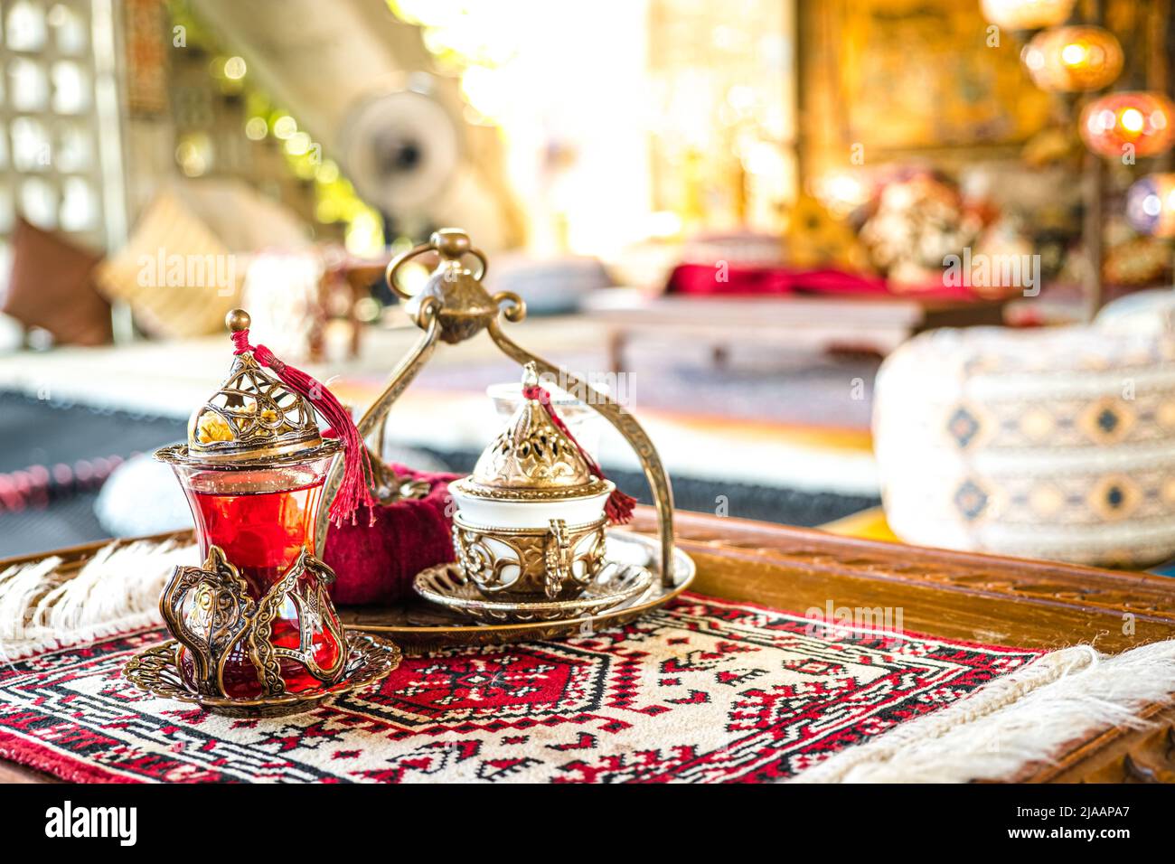 Turkish coffee and tea set in colorful traditional housewares in ...