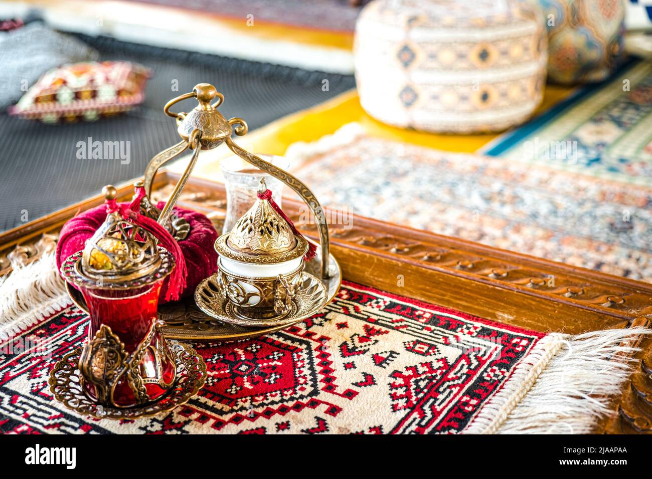 Turkish coffee and tea set in colorful traditional housewares in ...