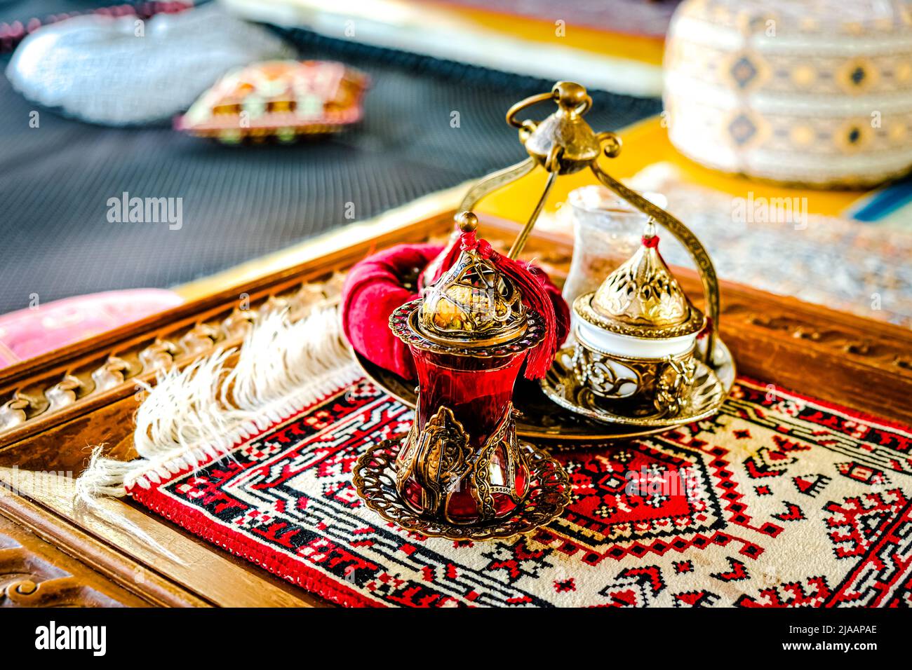 Turkish coffee and tea set in colorful traditional housewares in ...