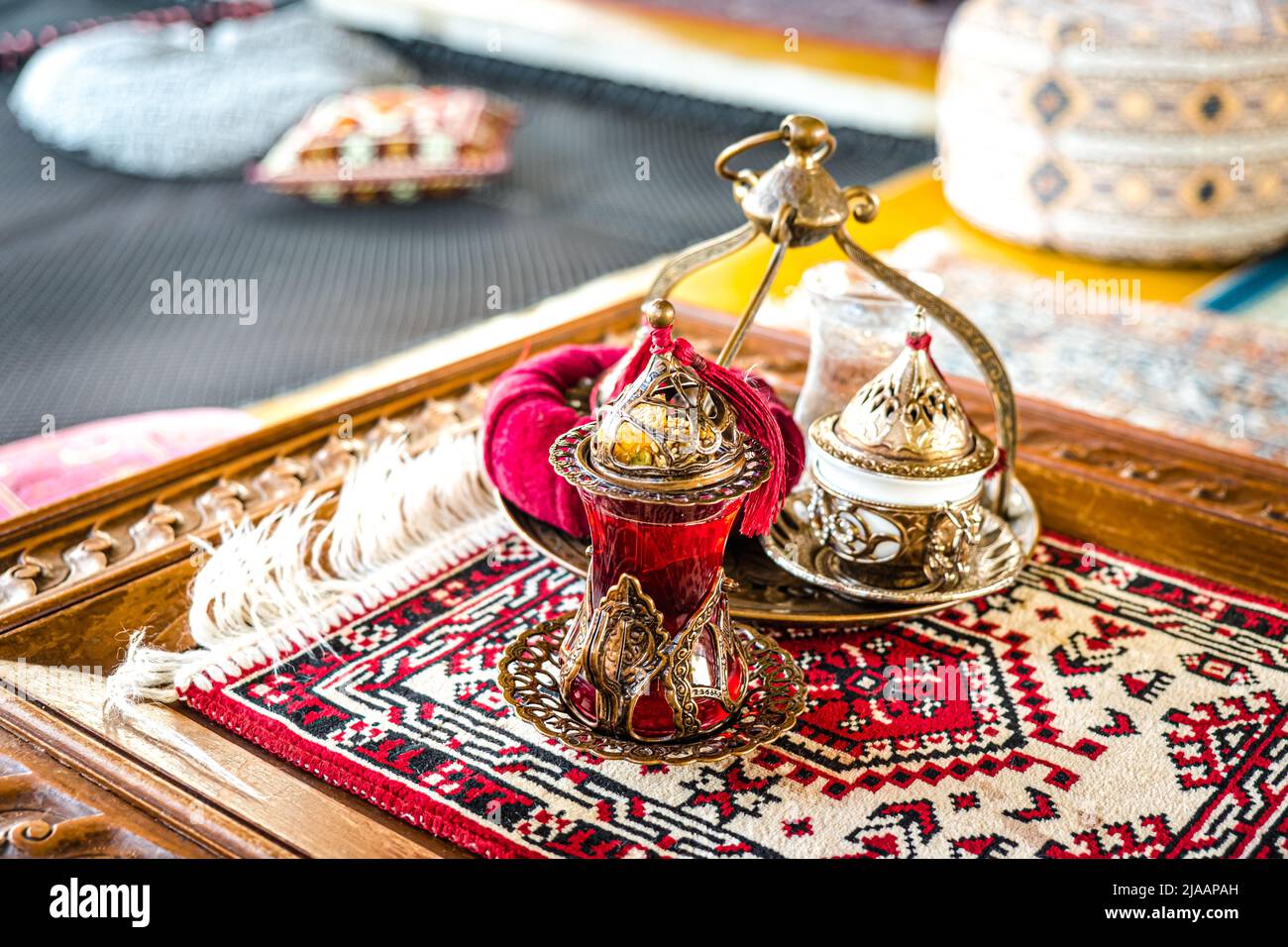 Turkish coffee and tea set in colorful traditional housewares in ...