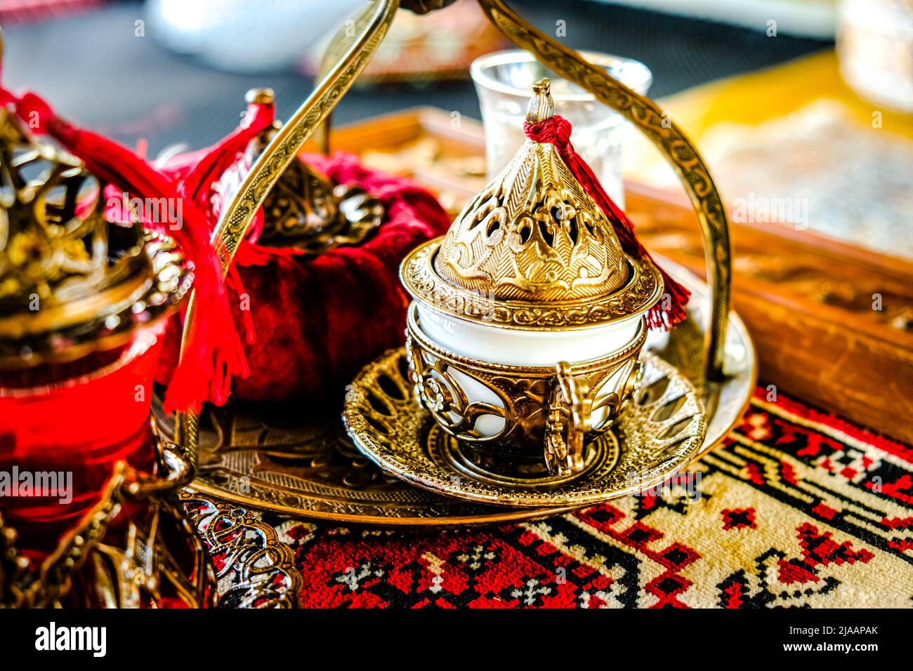Turkish coffee and tea set in colorful traditional housewares in ...